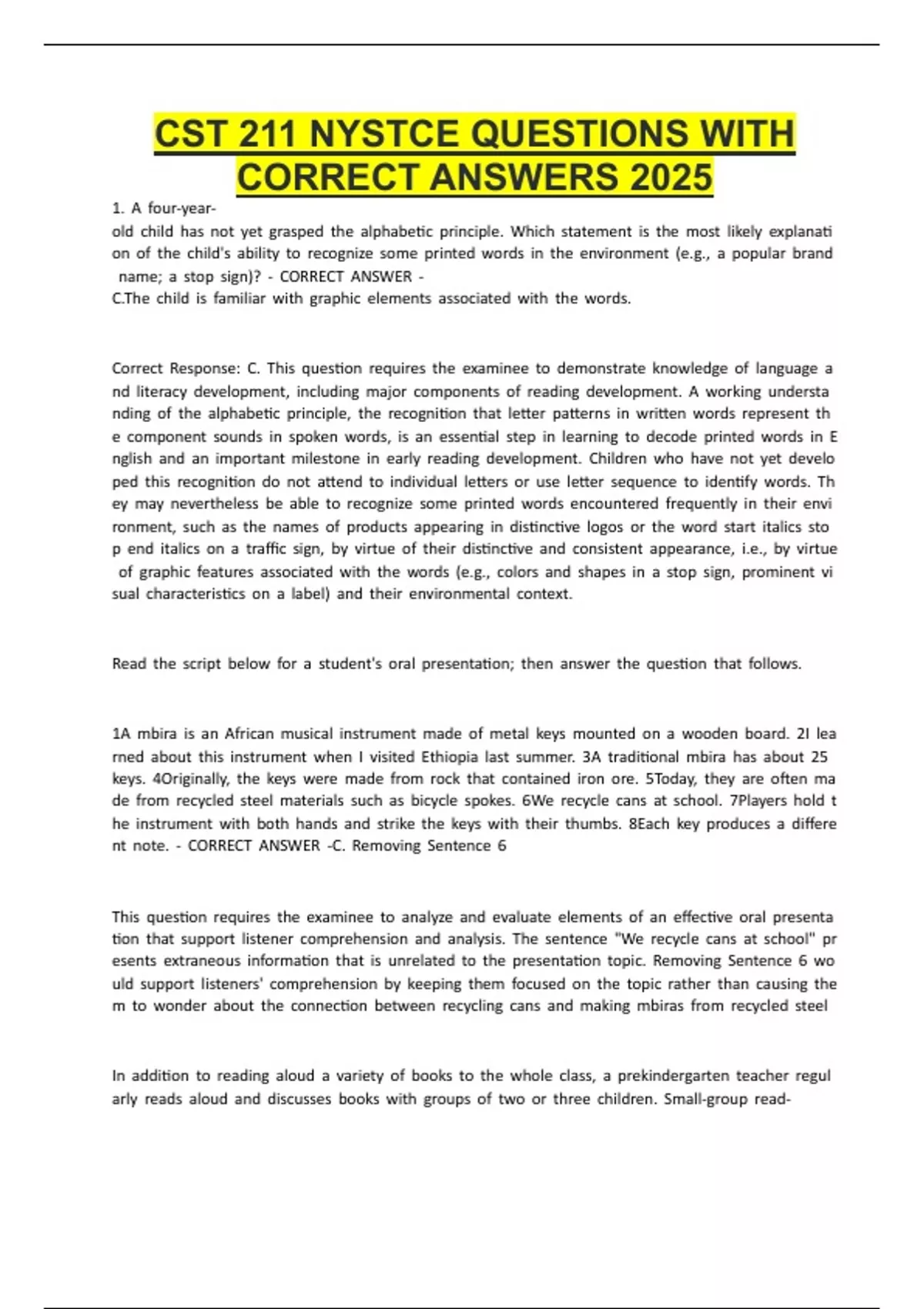 CST 211 NYSTCE QUESTIONS WITH CORRECT ANSWERS 2025 - CST 211 NYSTCE ...