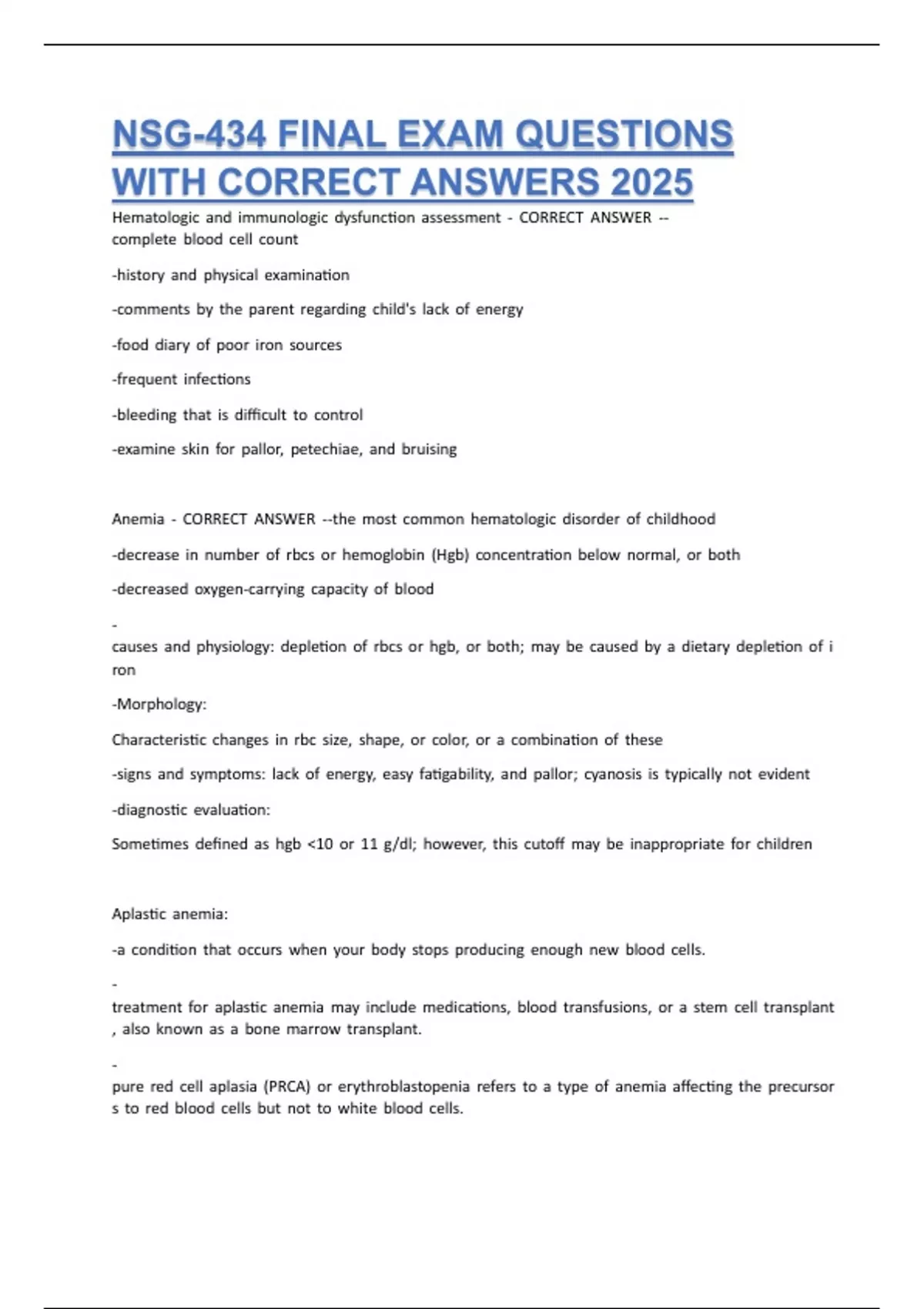 NSG-434 FINAL EXAM QUESTIONS WITH CORRECT ANSWERS 2025 - NSG 434 ...