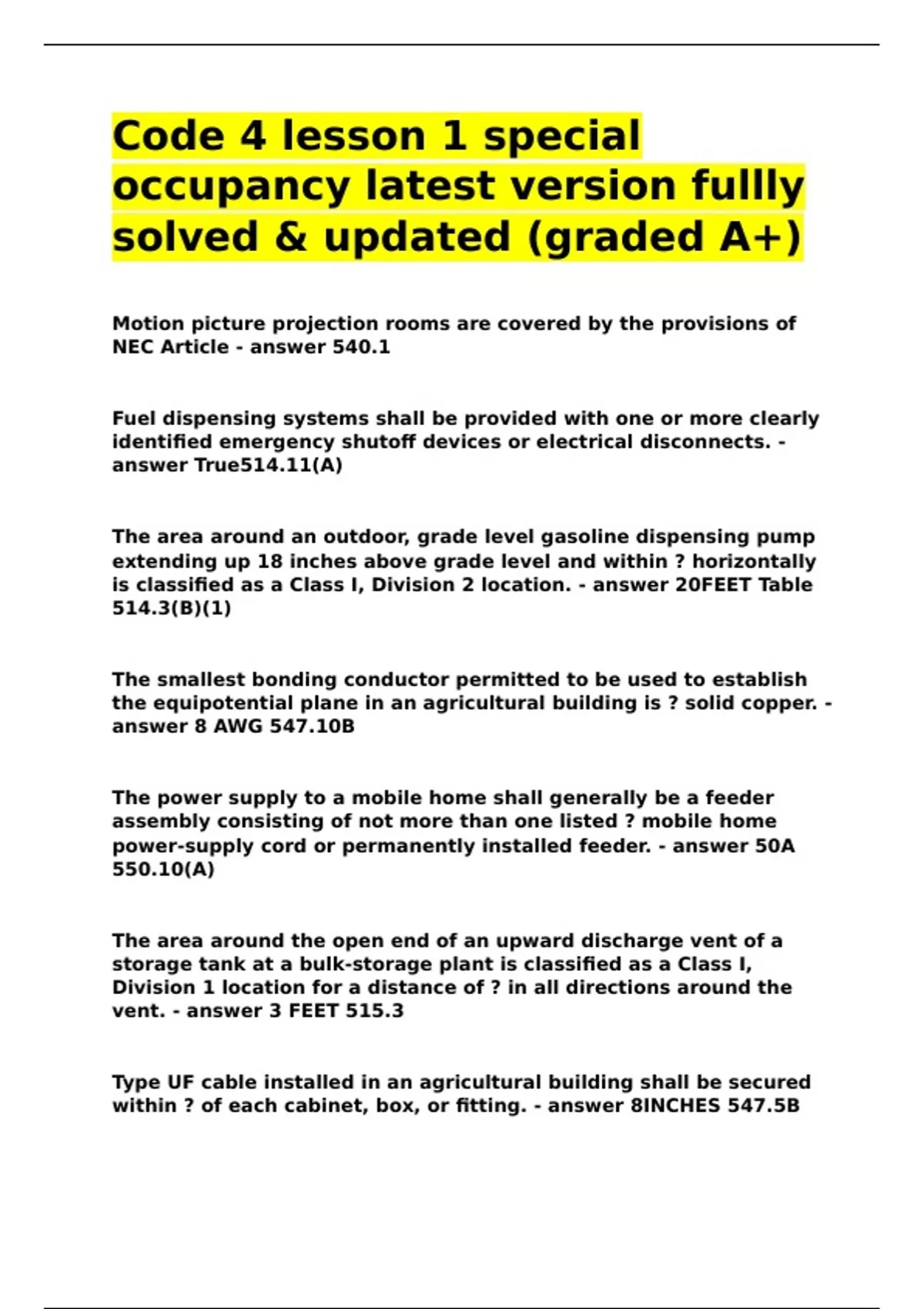 Code 4 lesson 1 special occupancy latest version fullly solved ...