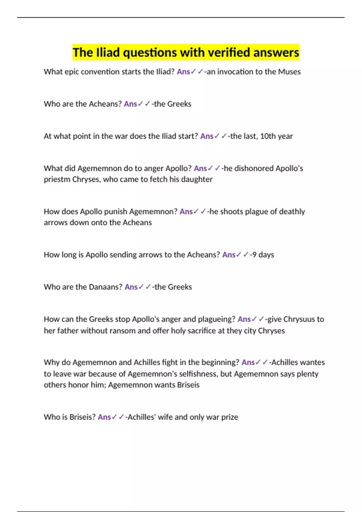 The Iliad questions with verified answer1. - The Iliad - Stuvia US