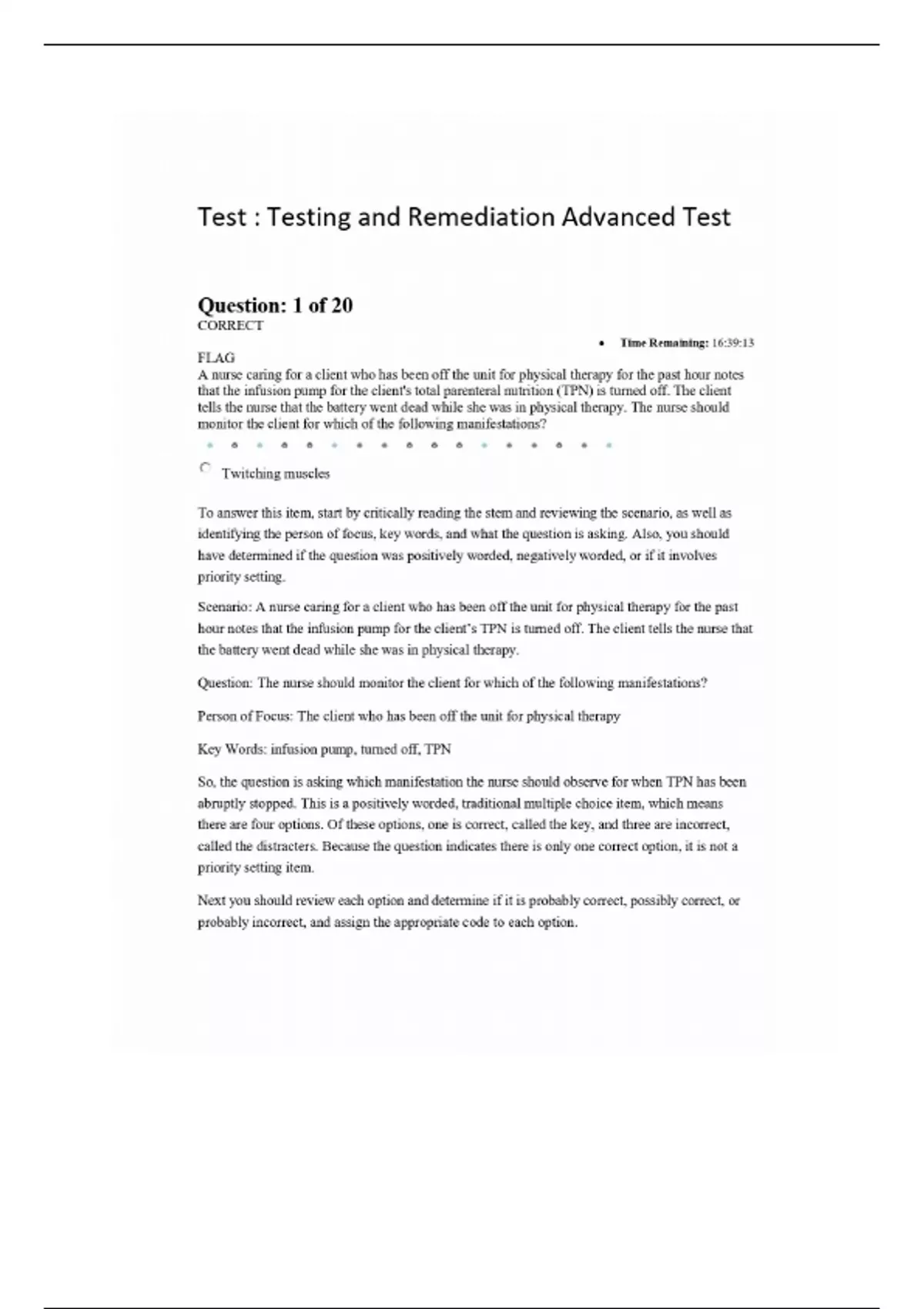 ATI Remediation Advanced Test rationale (Latest-2020) 100- Correct ...