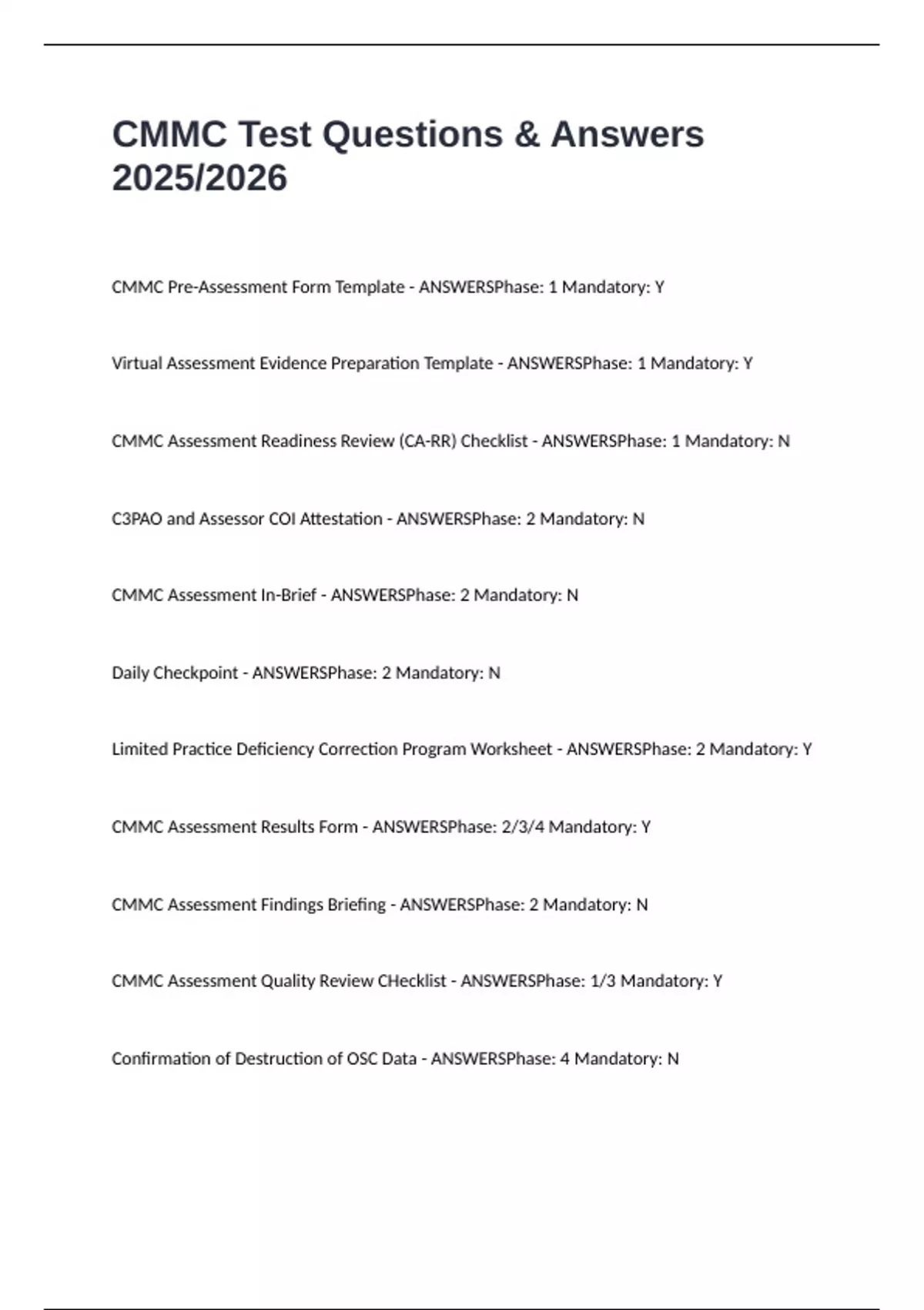 CMMC Test Questions & Answers 2025/2026 - CMMC - Stuvia US