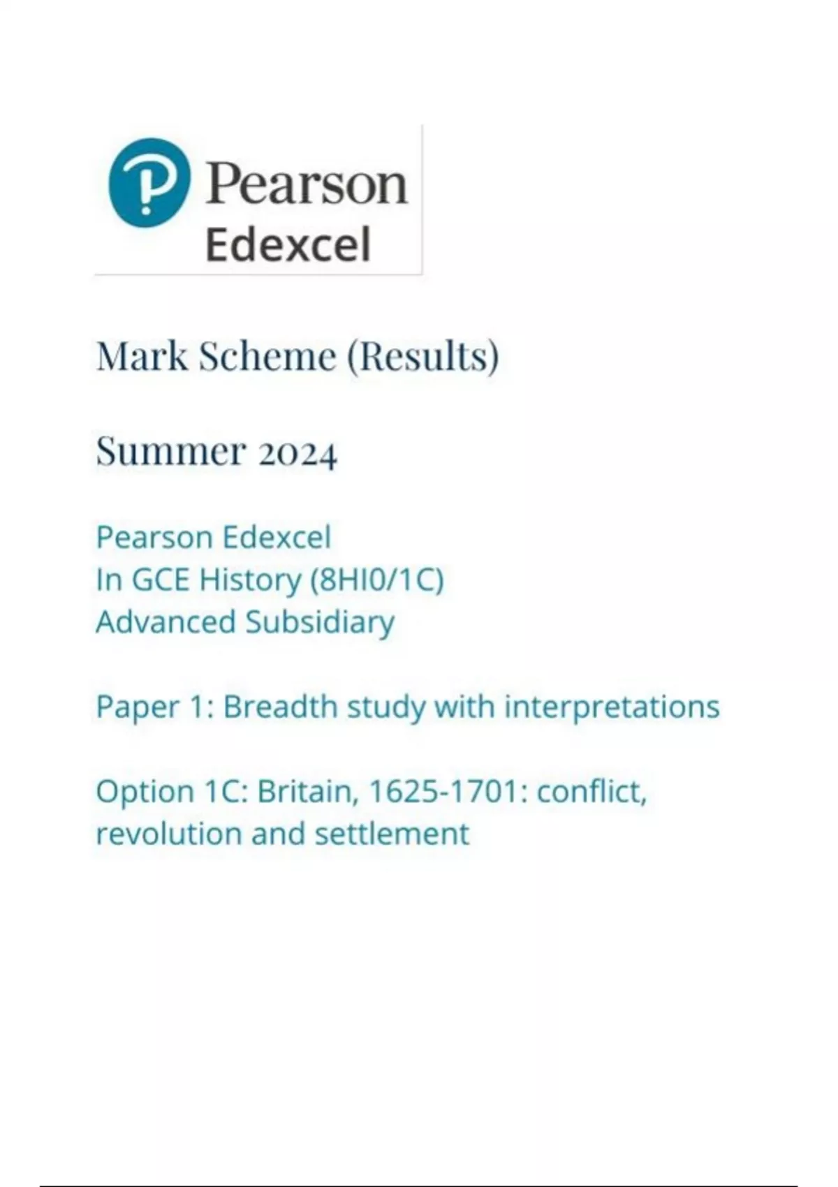 Pearson Edexcel In GCE History (8HI0/1C) Advanced Subsidiary Paper 1 ...