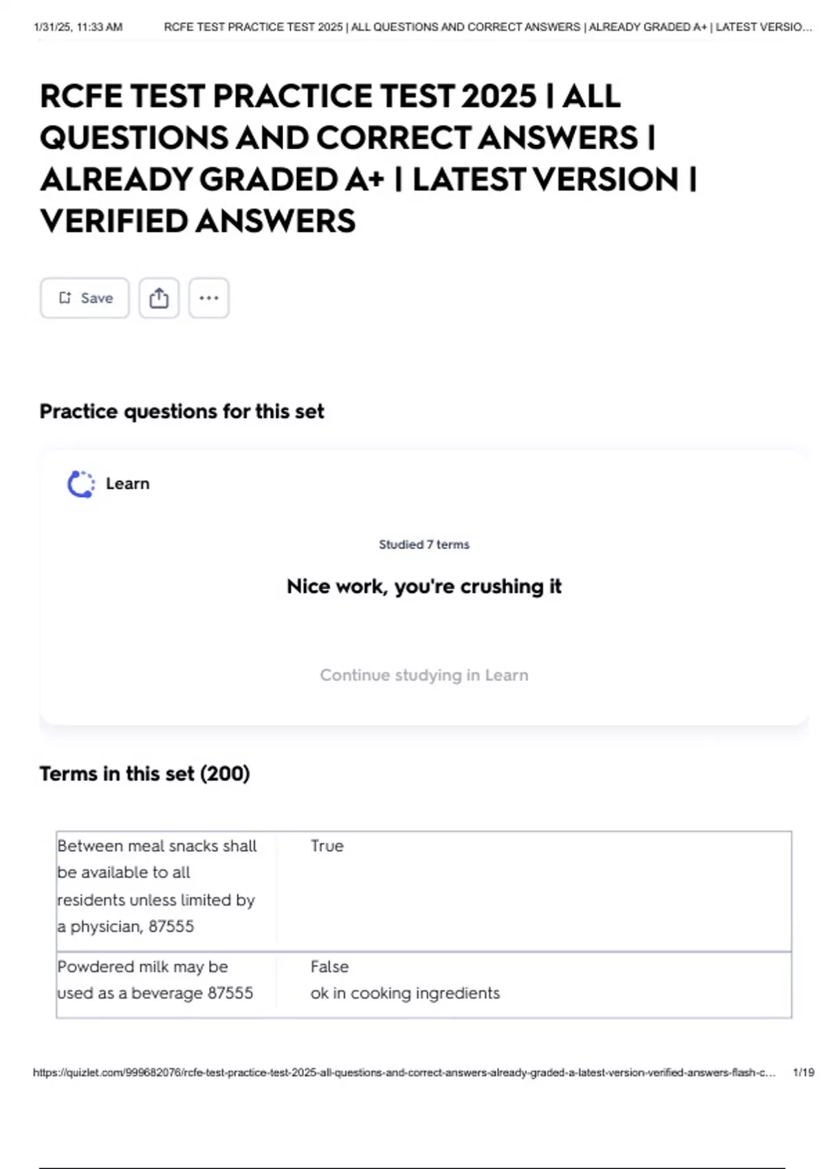 RCFE TEST PRACTICE TEST 2025 | ALL QUESTIONS AND CORRECT ANSWERS ...