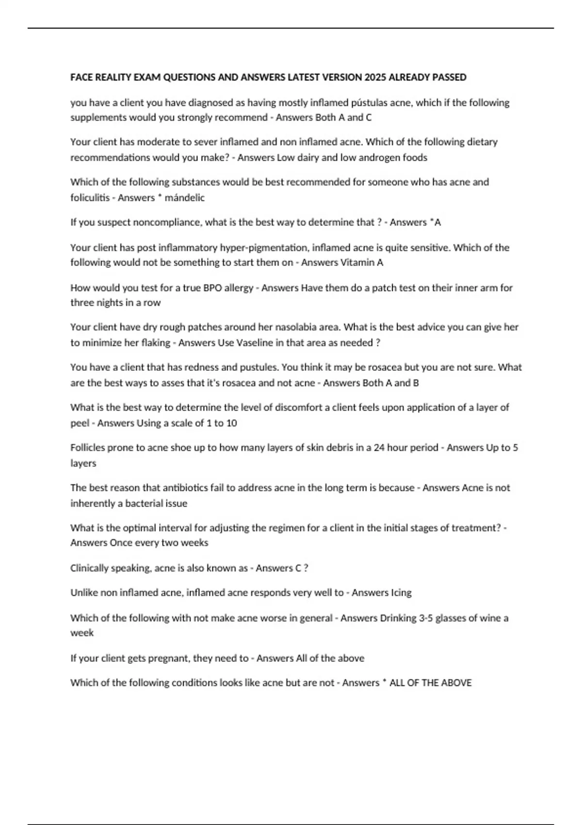 FACE REALITY EXAM QUESTIONS AND ANSWERS LATEST VERSION 2025 ALREADY ...