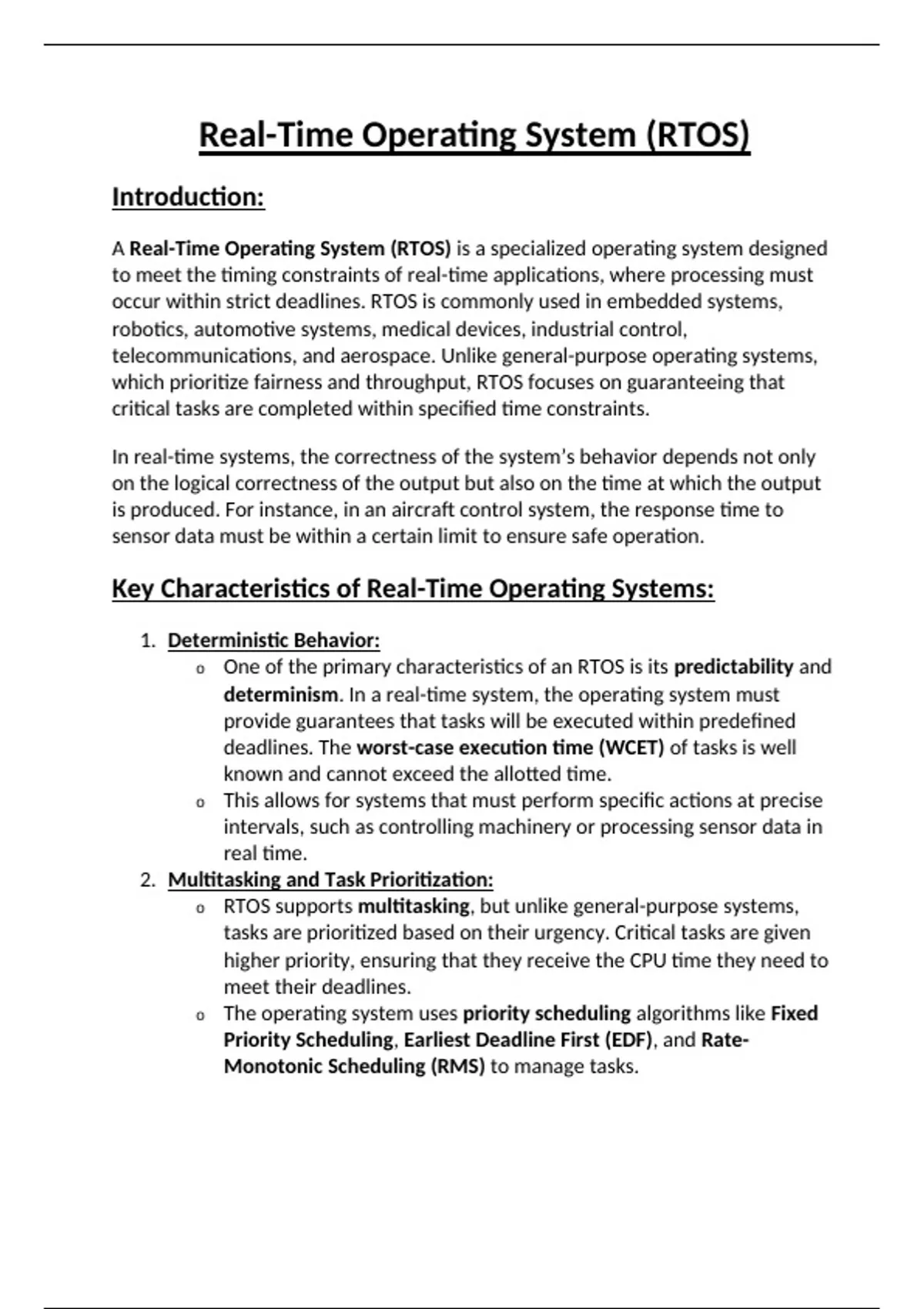 Real-Time Operating System (RTOS): Fast and Deterministic Task Execution - COMPUTER SCIENCE ...