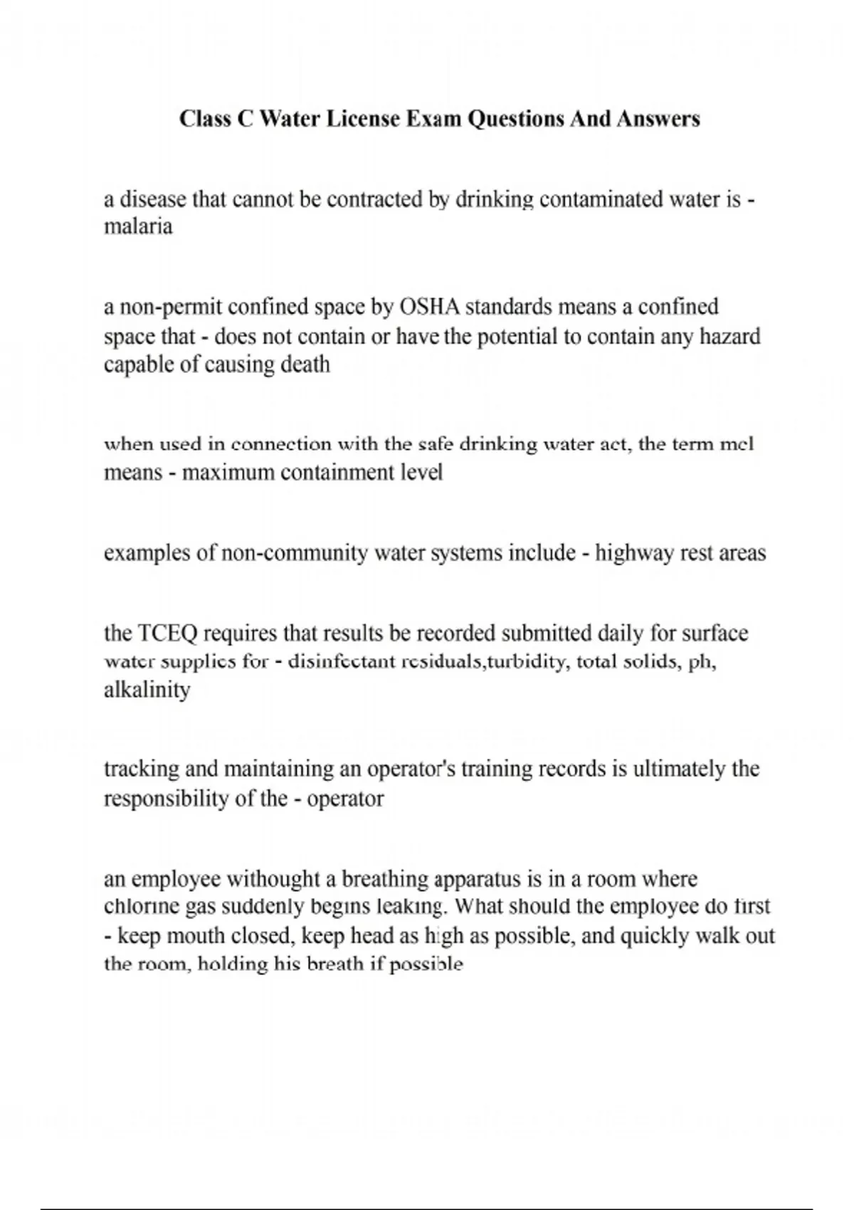 Class C Water License Exam Questions And Answers - Tceq - Stuvia US