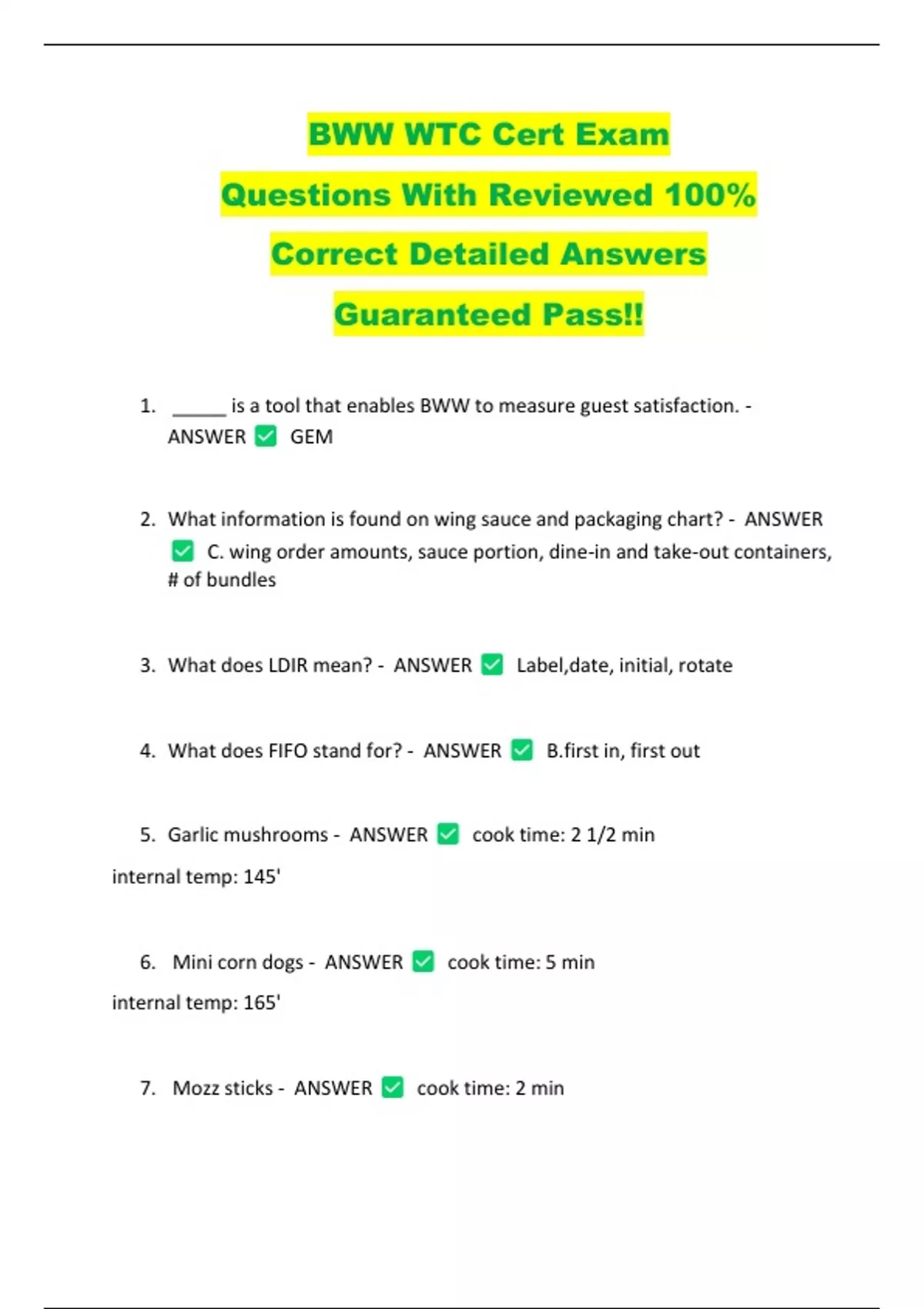 BWW WTC Cert Exam Questions With Reviewed 100% Correct Detailed Answers ...