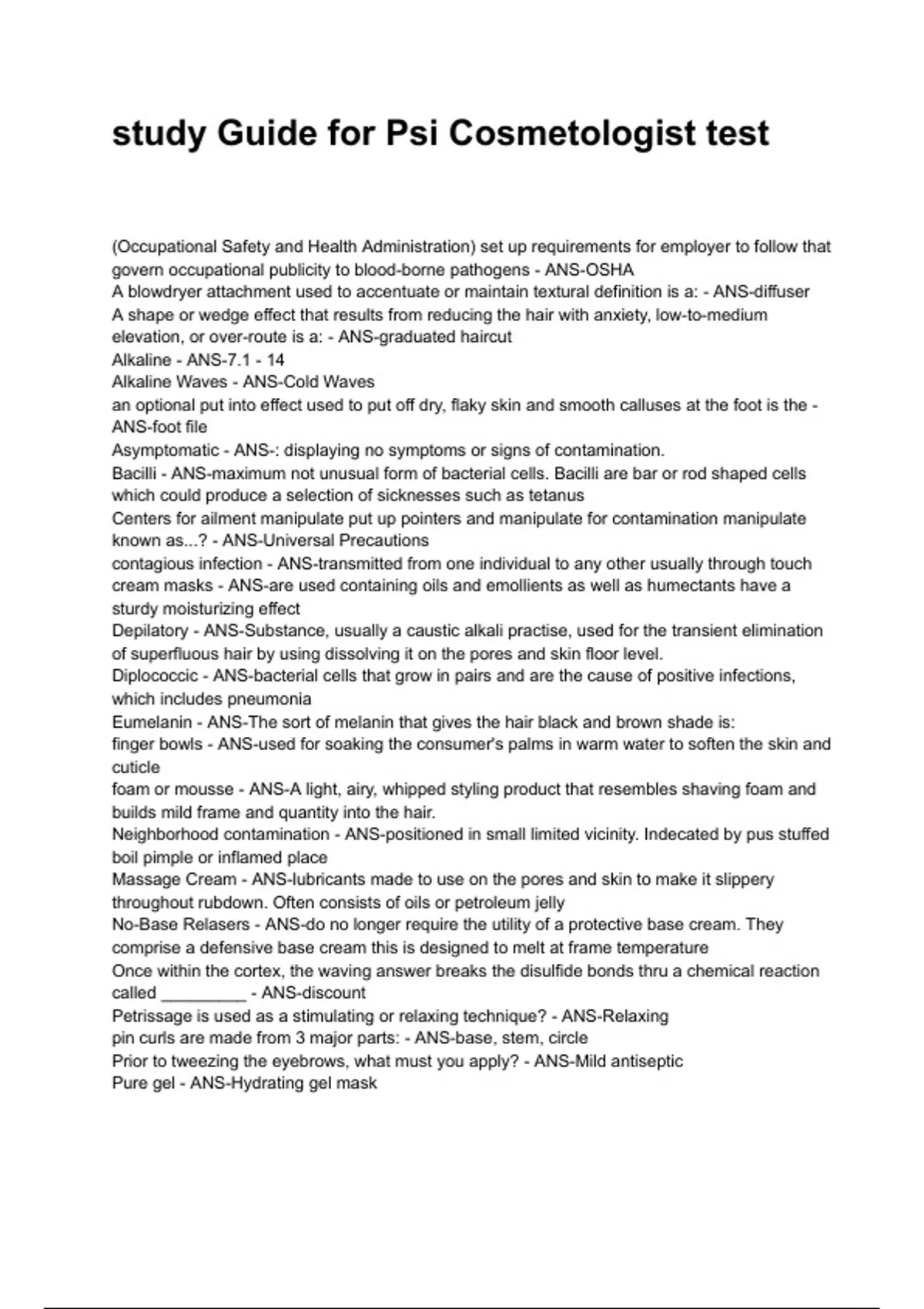 study Guide for Psi Cosmetologist test NEWEST 2025/2026 ACTUAL EXAM ...