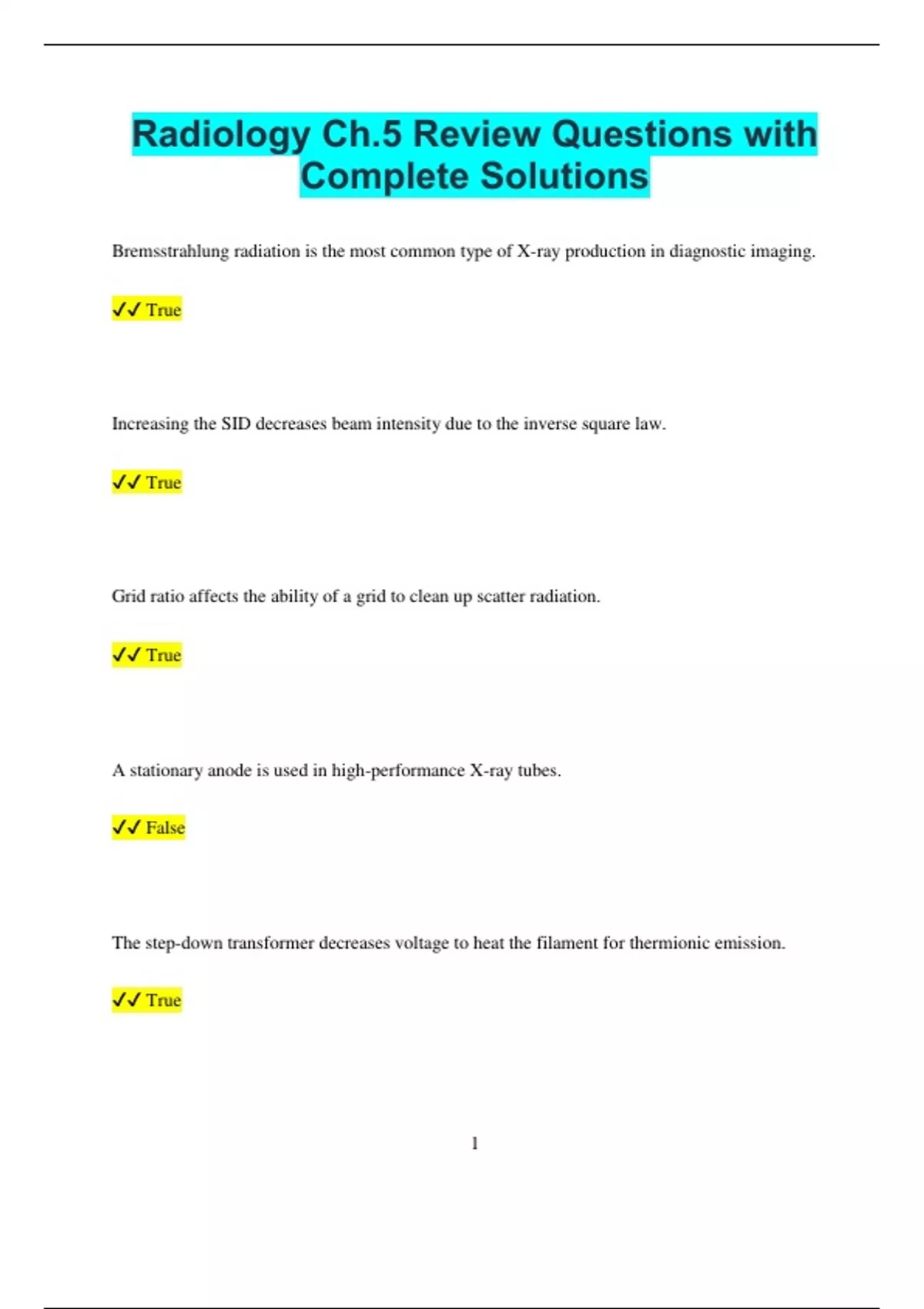 Radiology Ch.5 Review Questions with Complete Solutions - Radiology Ch ...