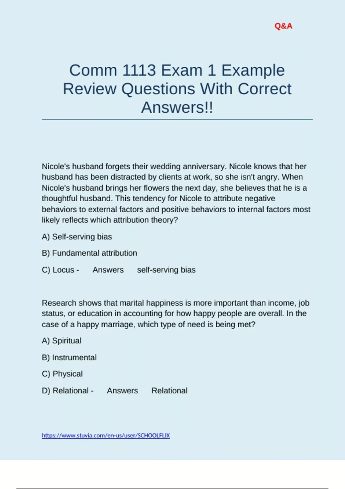 Comm 1113 Exam 1 Example Review Questions With Correct Answers!! - COMM 1113 - Stuvia US
