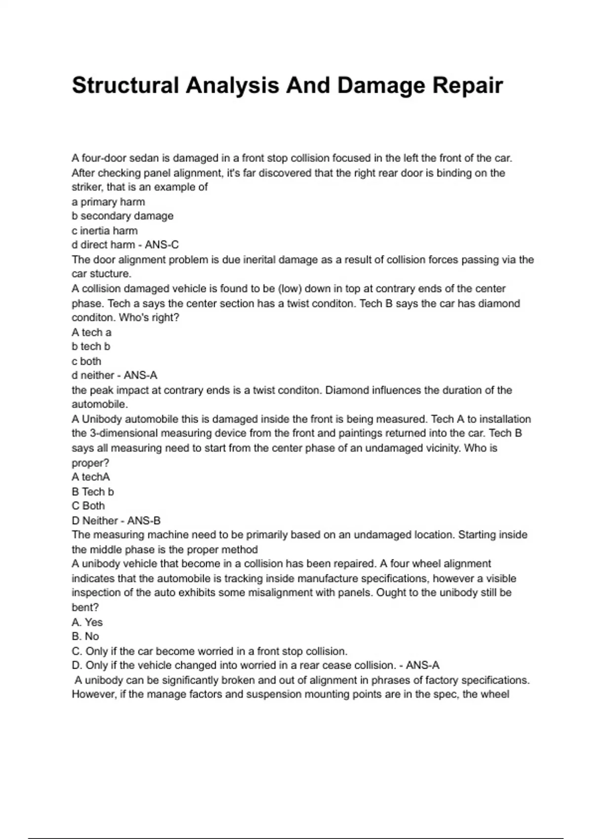 Structural Analysis And Damage Repair NEWEST 2025/2026 ACTUAL EXAM ...