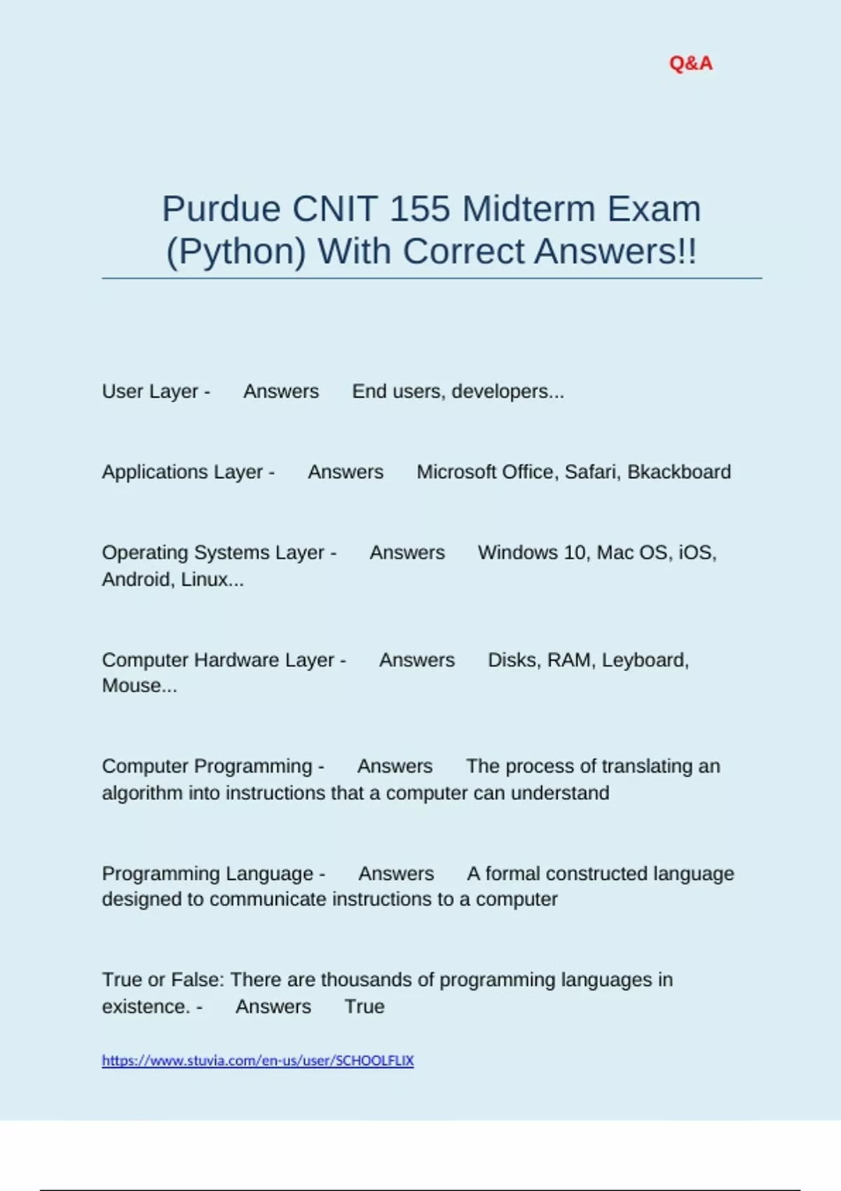 Purdue CNIT 155 Midterm Exam (Python) With Correct Answers!! - CNIT 155 - Stuvia US