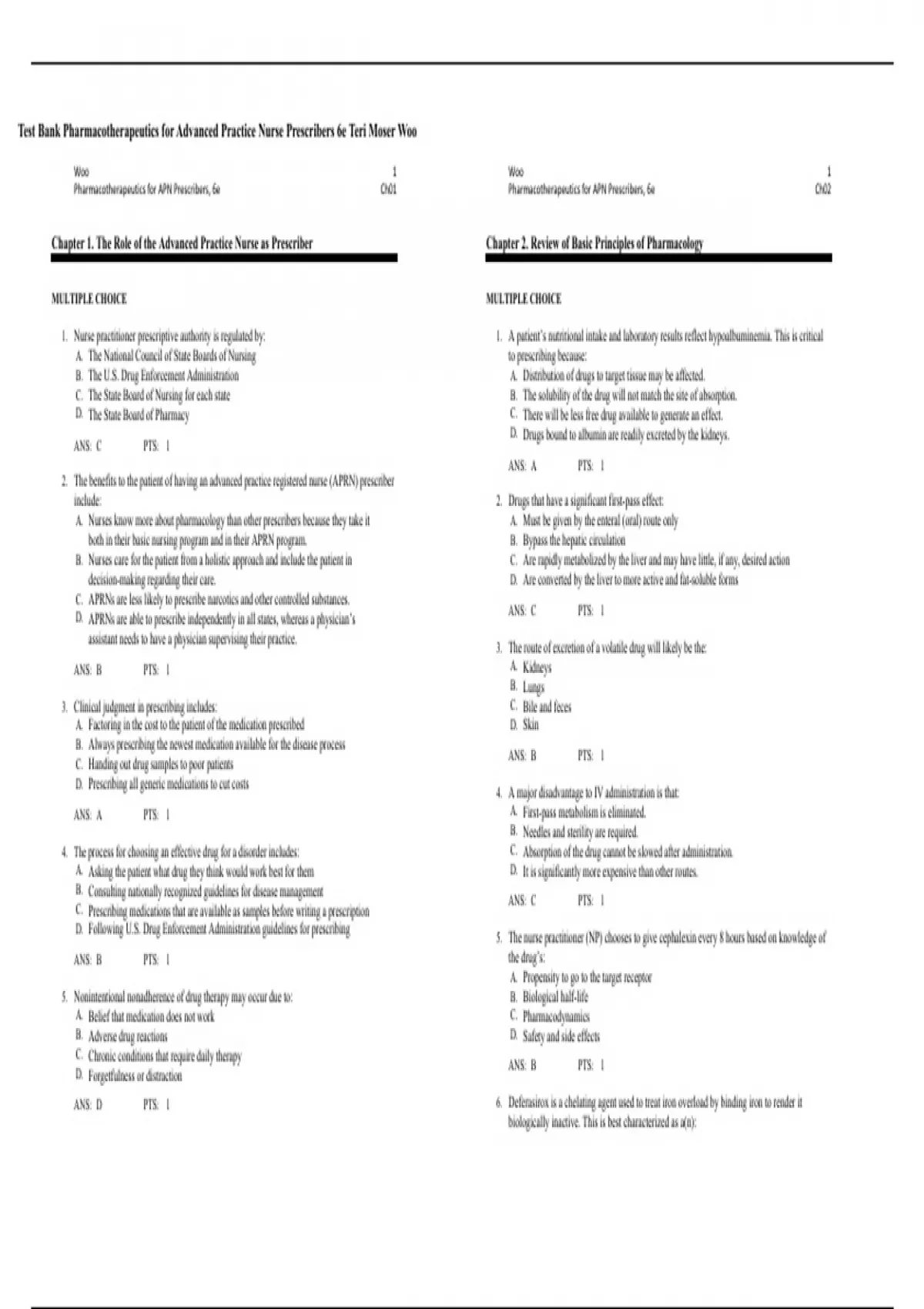 Test Bank Pharmacotherapeutics for Advanced Practice Nurse Prescribers ...