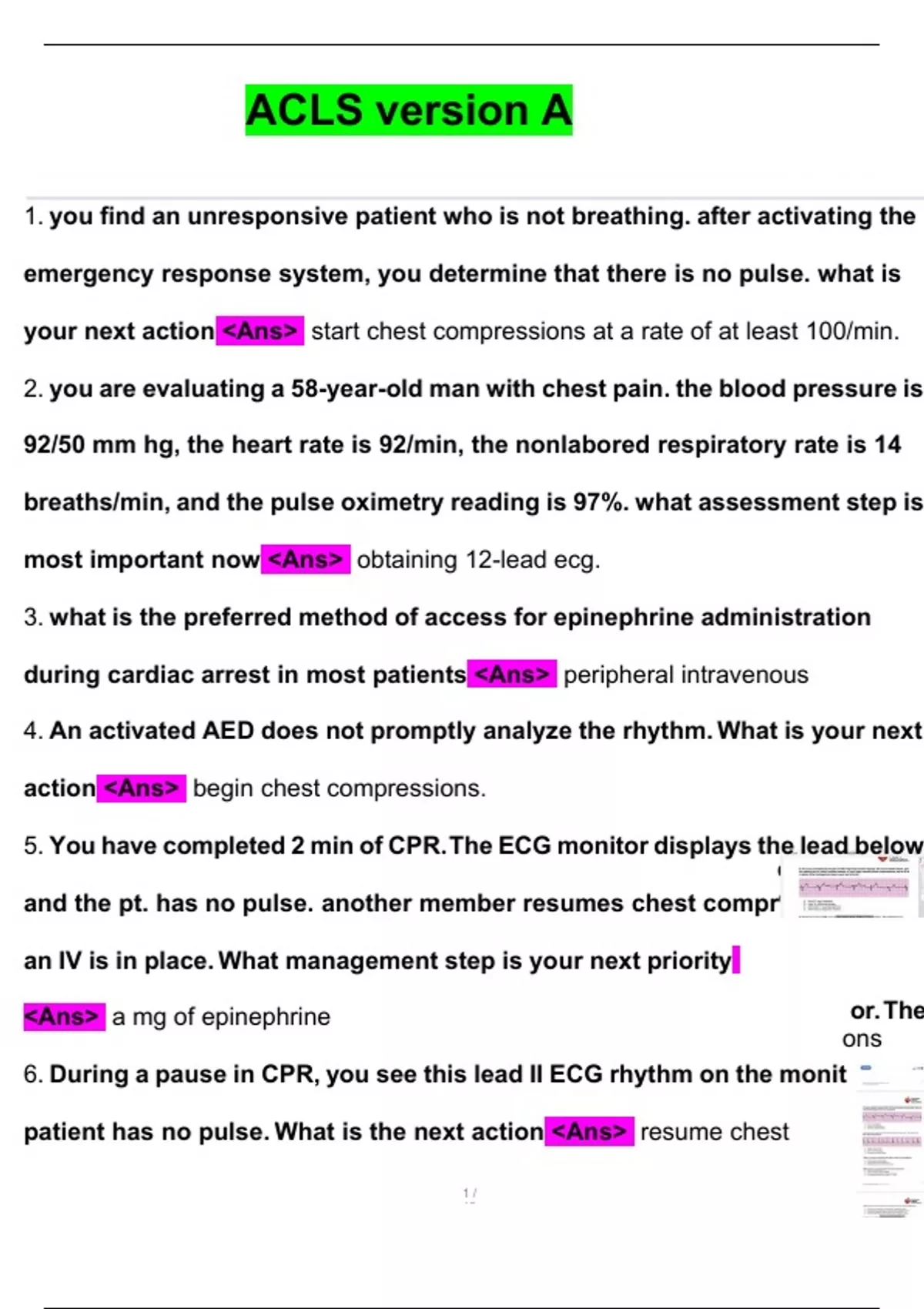 ACLS version A Exam Questions and Answers - ACLS - Stuvia US