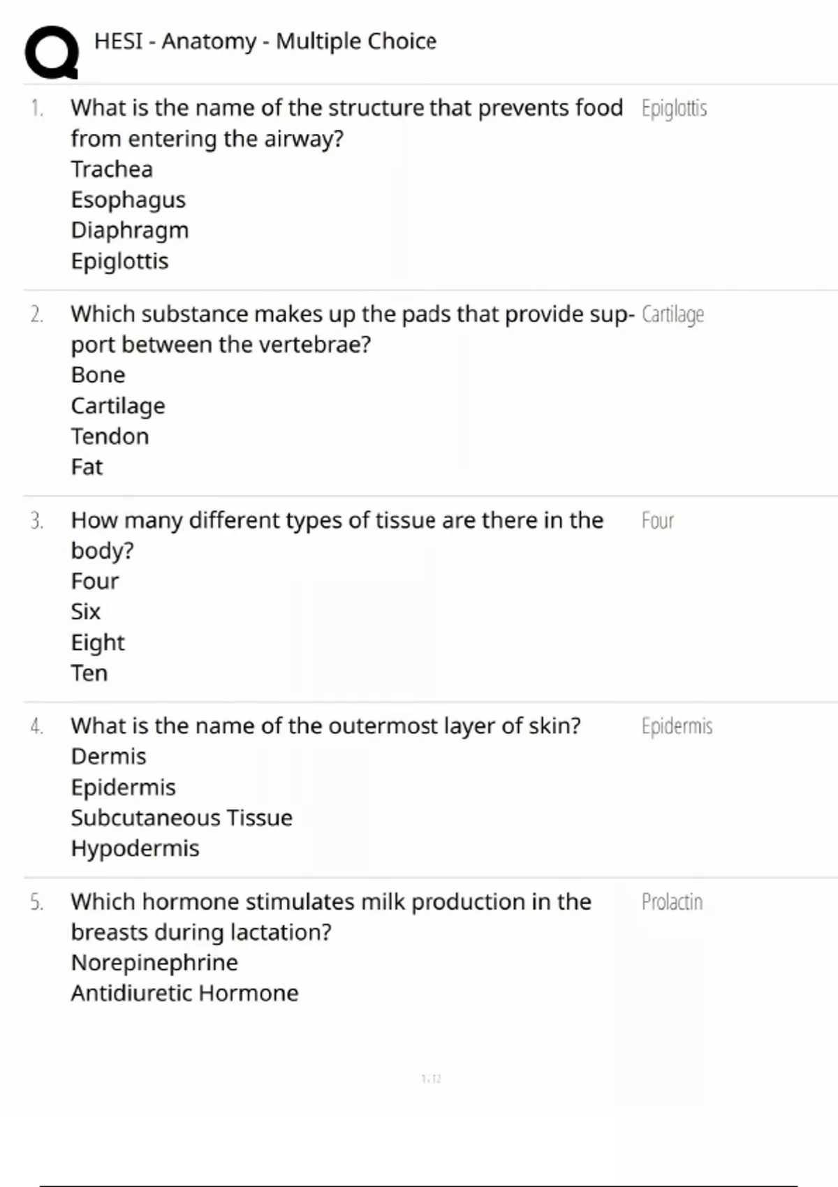 HESI A2 Anatomy multiple-choice practice test with answers| A grade ...