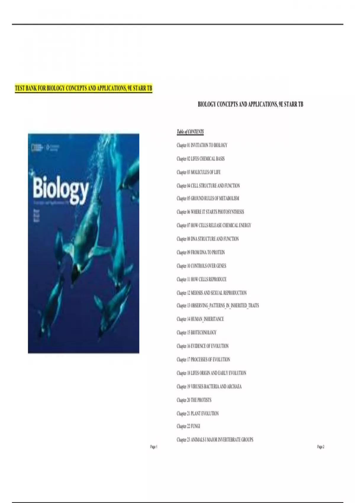 BIOLOGY CONCEPTS AND APPLICATIONS, 9E STARR TB UPDATED 2025 - BIOLOGY ...