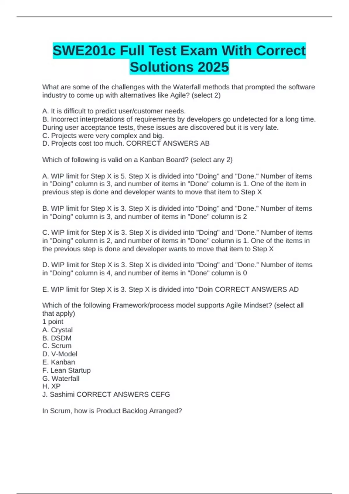 SWE201c Full Test Exam With Correct Solutions 2025 - SWE201c - Stuvia US