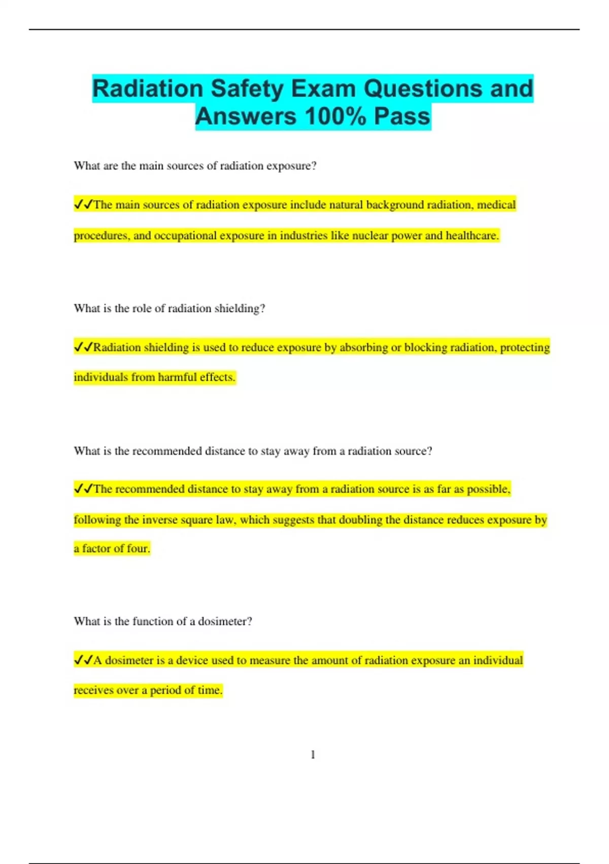 Radiation Safety Exam Questions and Answers 100% Pass - Radiation ...