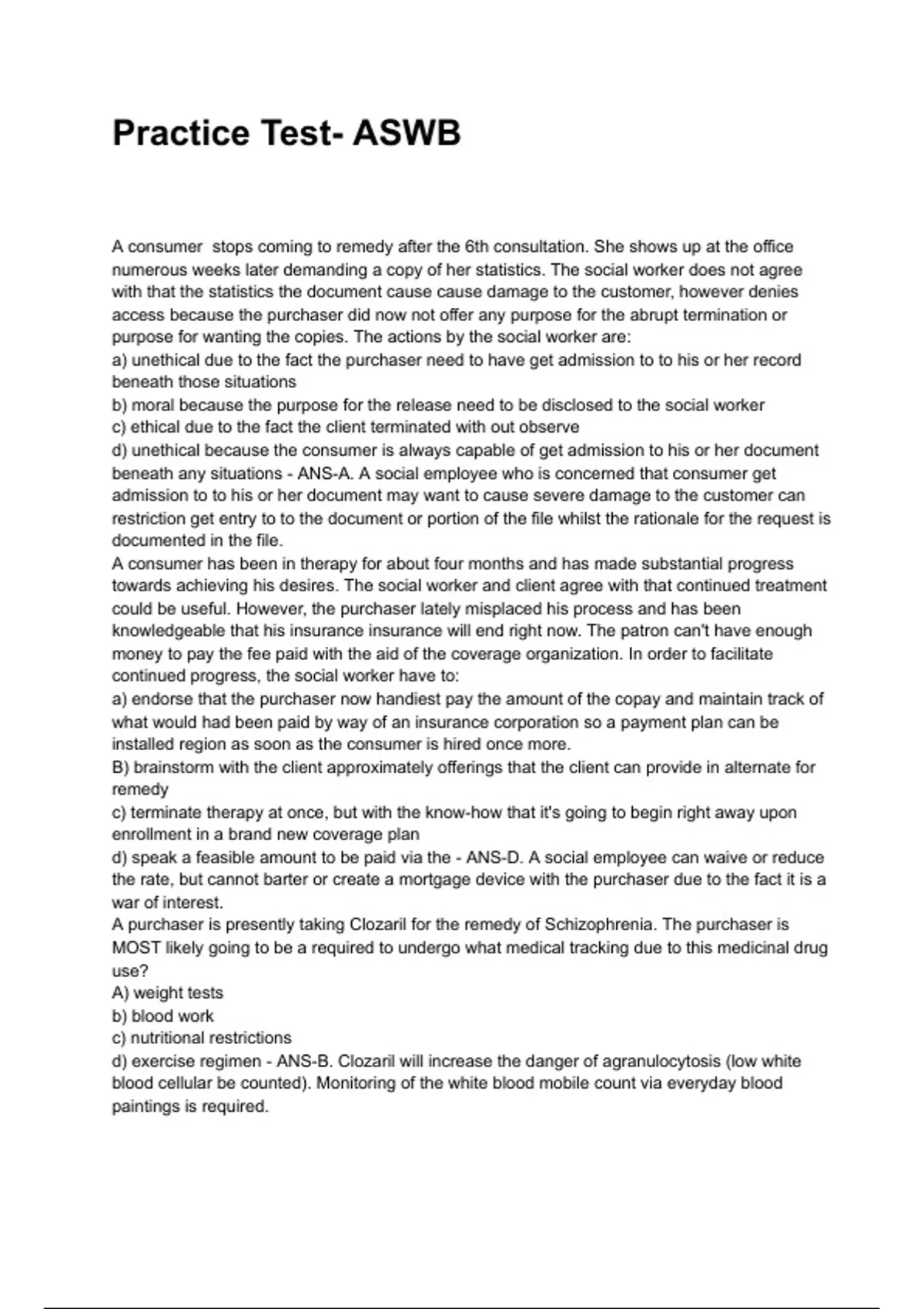 Practice Test- ASWB NEWEST 2025/2026 ACTUAL EXAM COMPLETE QUESTIONS AND ...