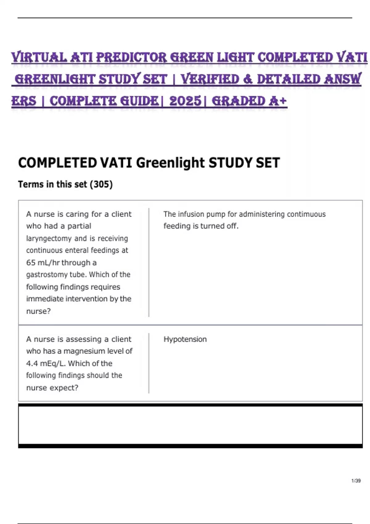VIRTUAL ATI PREDICTOR GREEN LIGHT COMPLETED VATI GREENLIGHT STUDY SET ...
