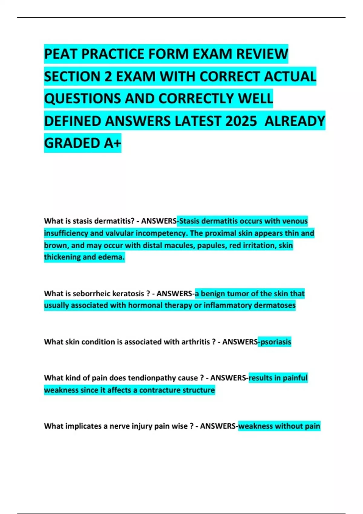 PEAT PRACTICE FORM EXAM REVIEW SECTION 2 EXAM WITH CORRECT ACTUAL ...
