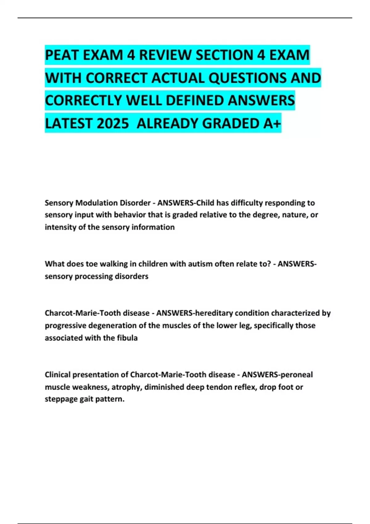PEAT EXAM 4 REVIEW SECTION 4 EXAM WITH CORRECT ACTUAL QUESTIONS AND ...