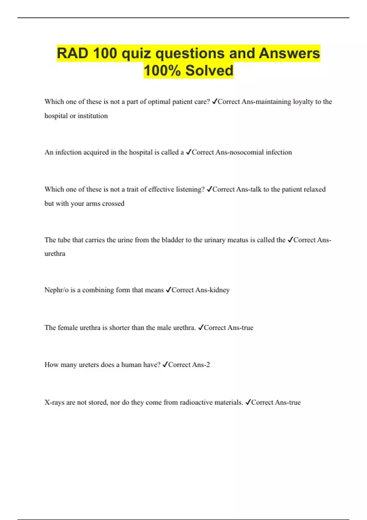 RAD 100 quiz questions and Answers 100% Solved - RAD100 - Stuvia US