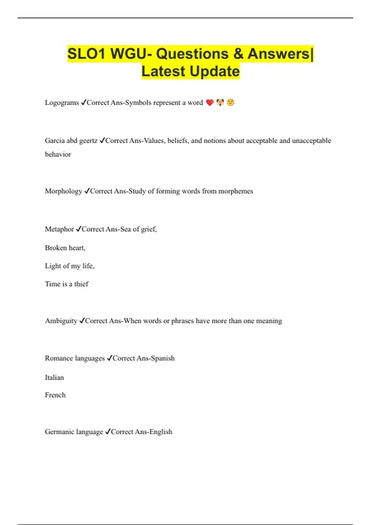 SLO1 WGU- Questions & Answers| Latest Update - SLO1 - Stuvia US