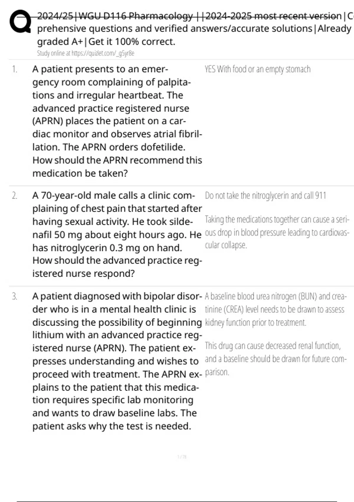 WGU D116 Pharmacology 2025 version| ALL CORRECT QUESTIONS AND ANSWERS ...