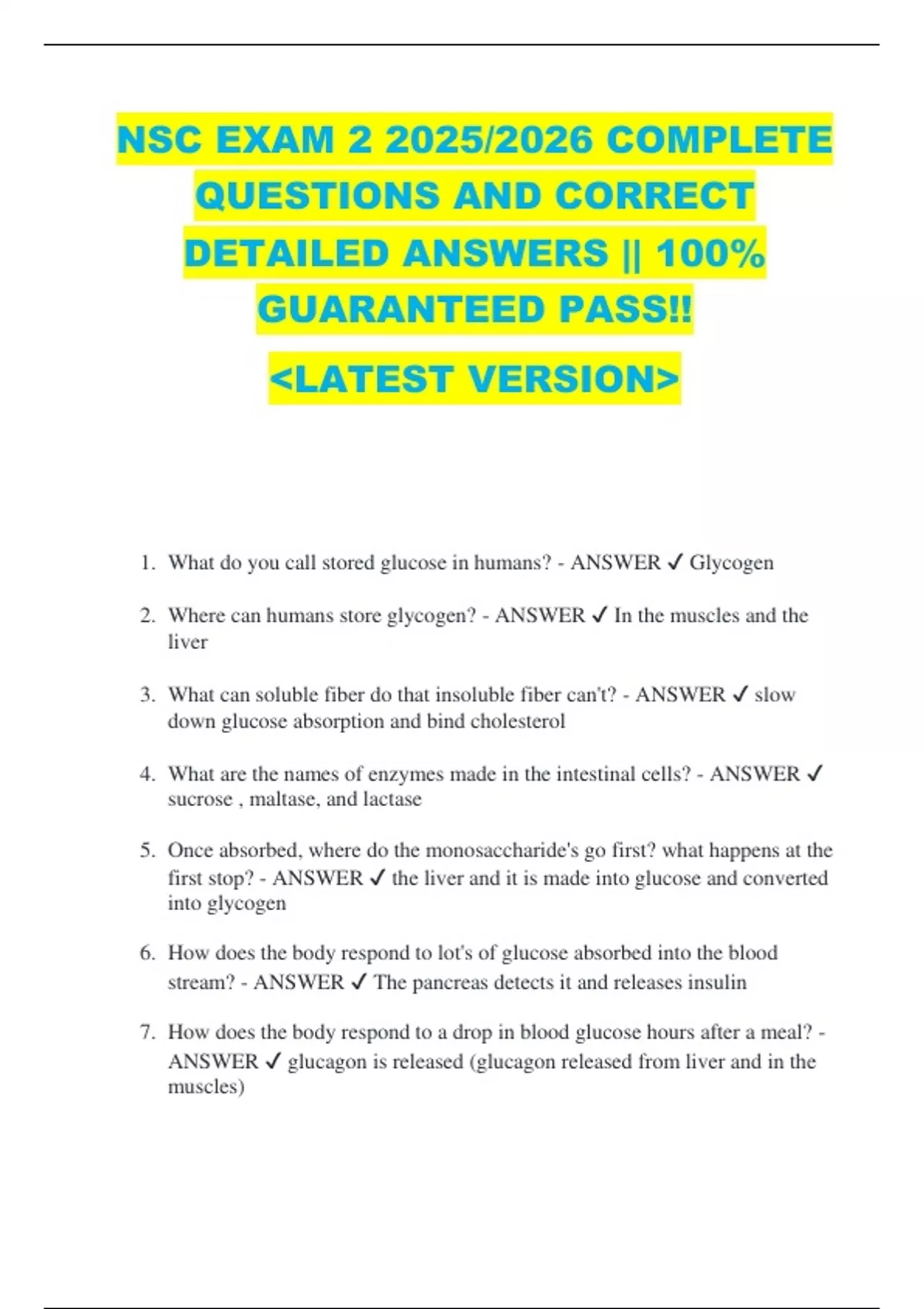 NSC EXAM 2 2025/2026 COMPLETE QUESTIONS AND CORRECT DETAILED ANSWERS || 100% GUARANTEED PASS ...