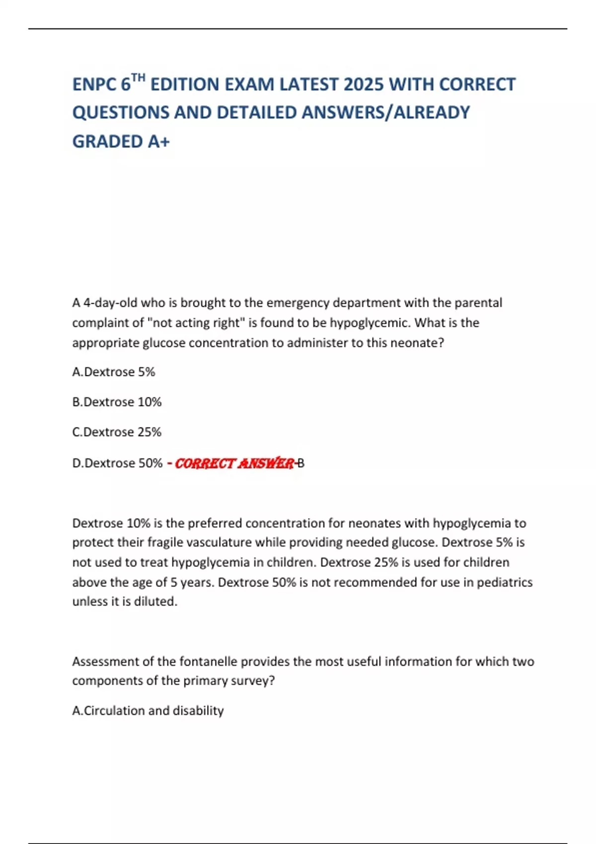 ENPC 6TH EDITION EXAM LATEST 2025 WITH CORRECT QUESTIONS AND DETAILED ...