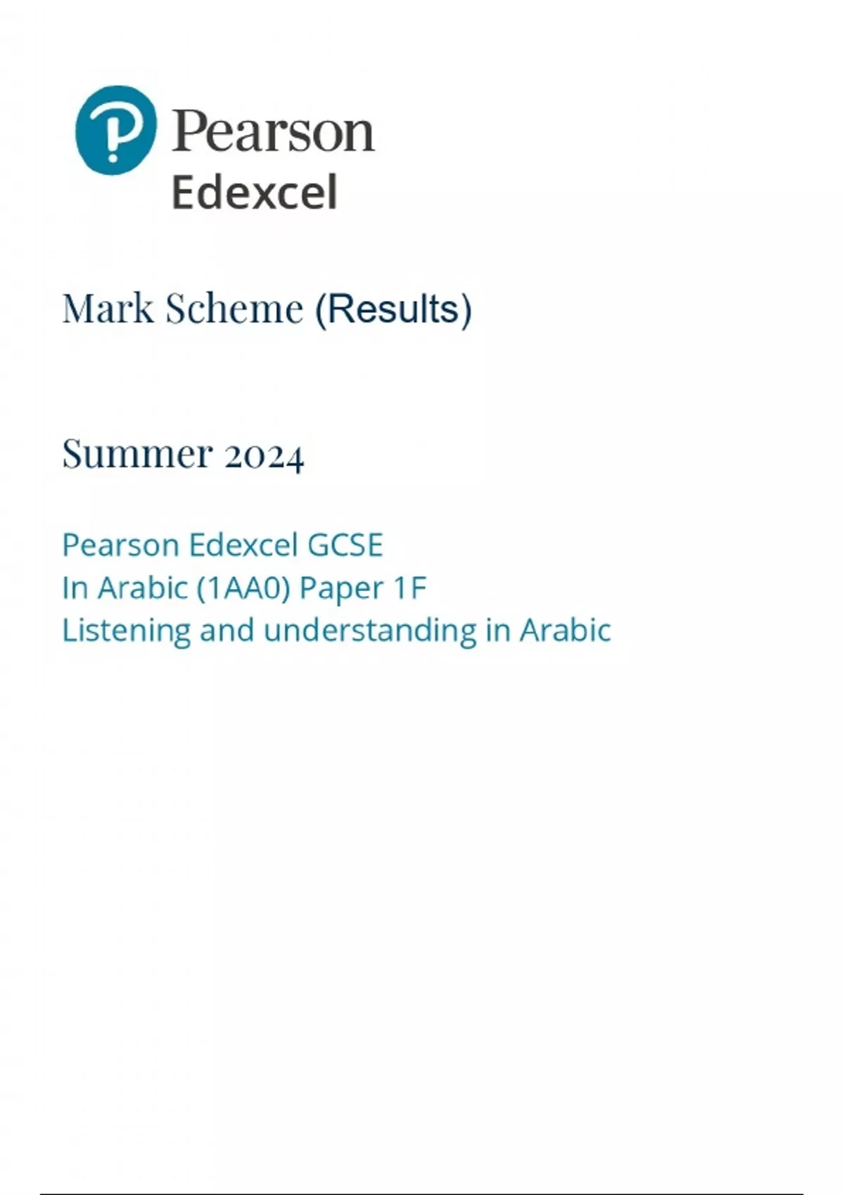 Pearson Edexcel GCSE In Arabic (1AA0) Paper 1F Listening and ...