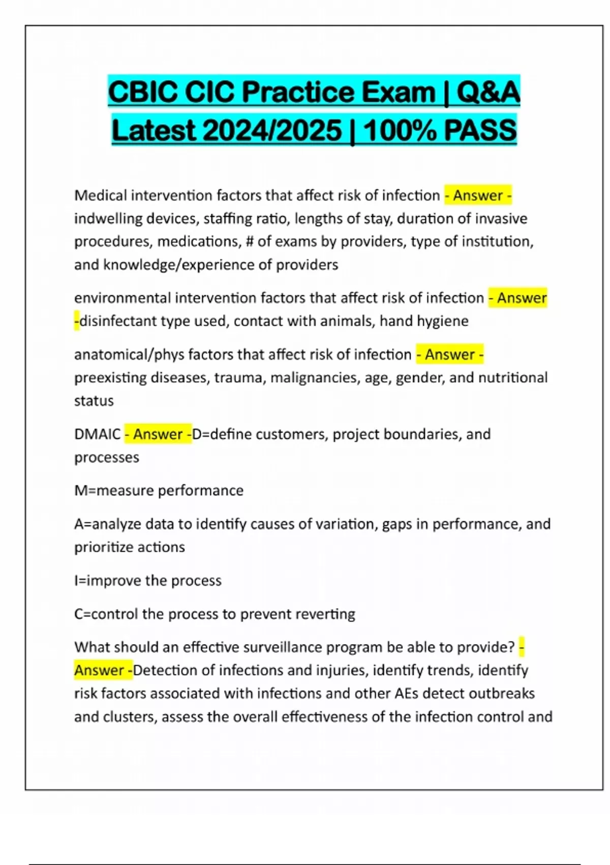 CBIC CIC Practice Exam | Q&A Latest 2024/2025 | 100% PASS - CIC - Stuvia US