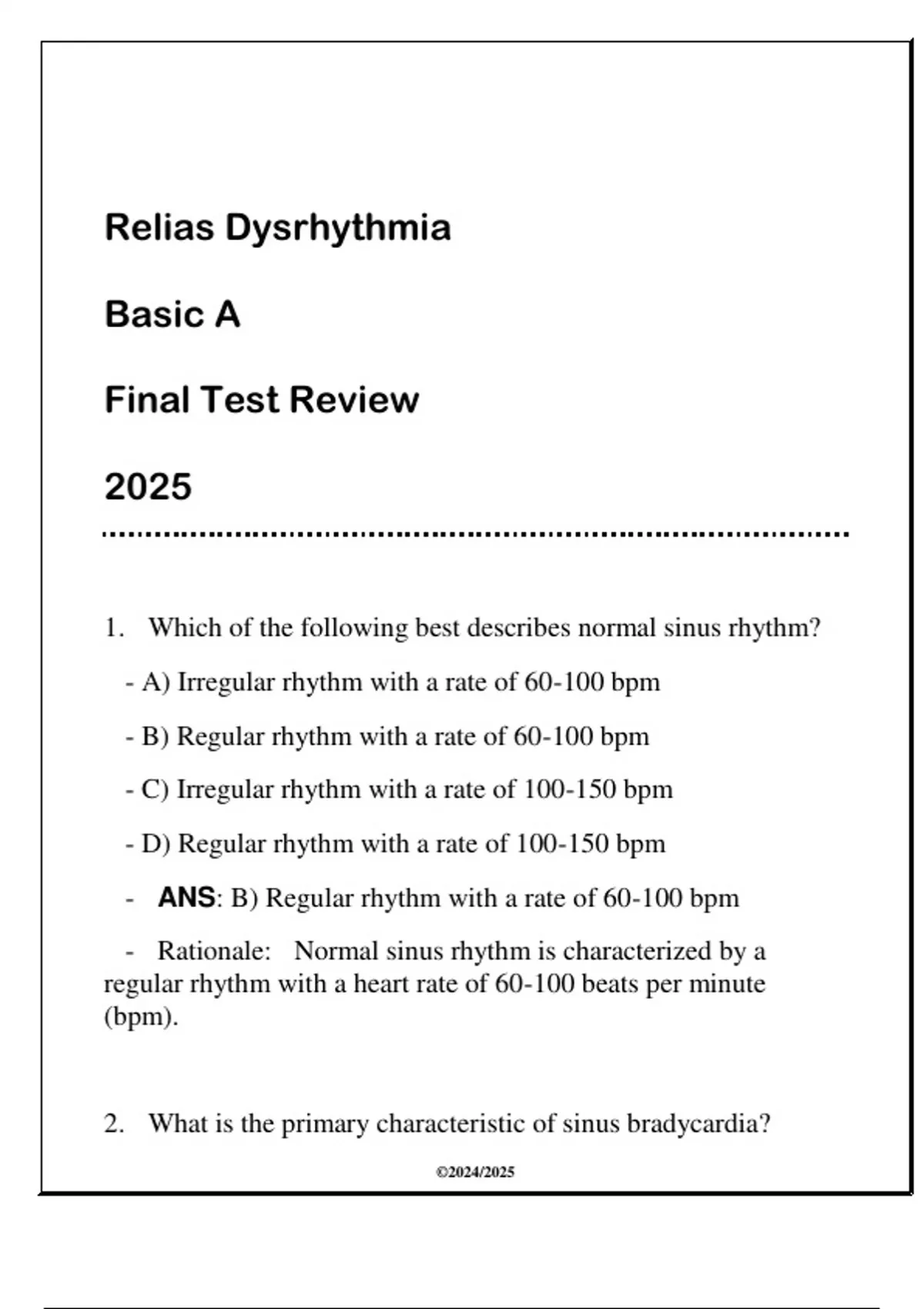 Relias Dysrhythmia (Basic A) Final Test Review 2025 - Relias ...