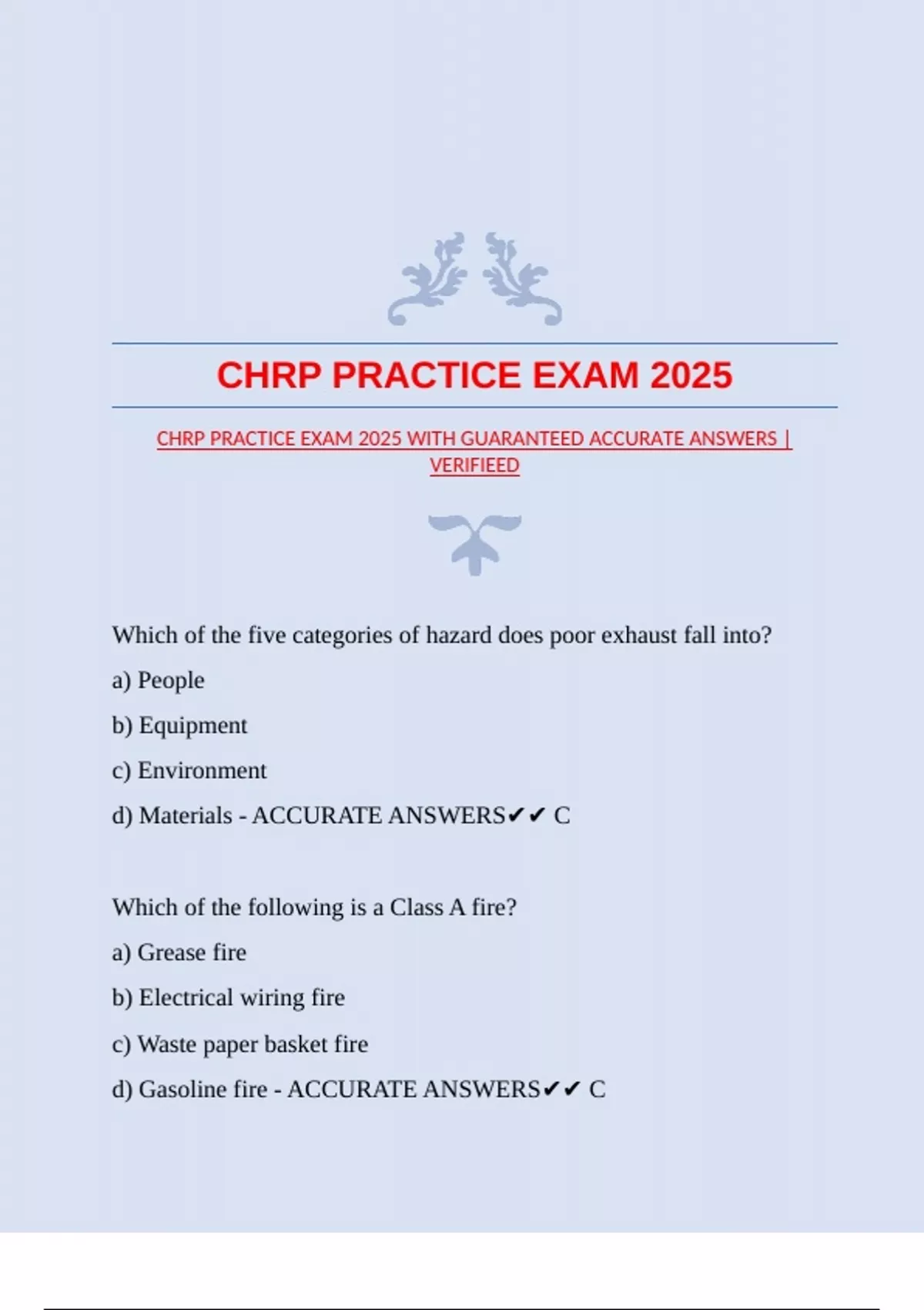 CHRP PRACTICE EXAM 2025 WITH GUARANTEED ACCURATE ANSWERS |VERIFIEED ...