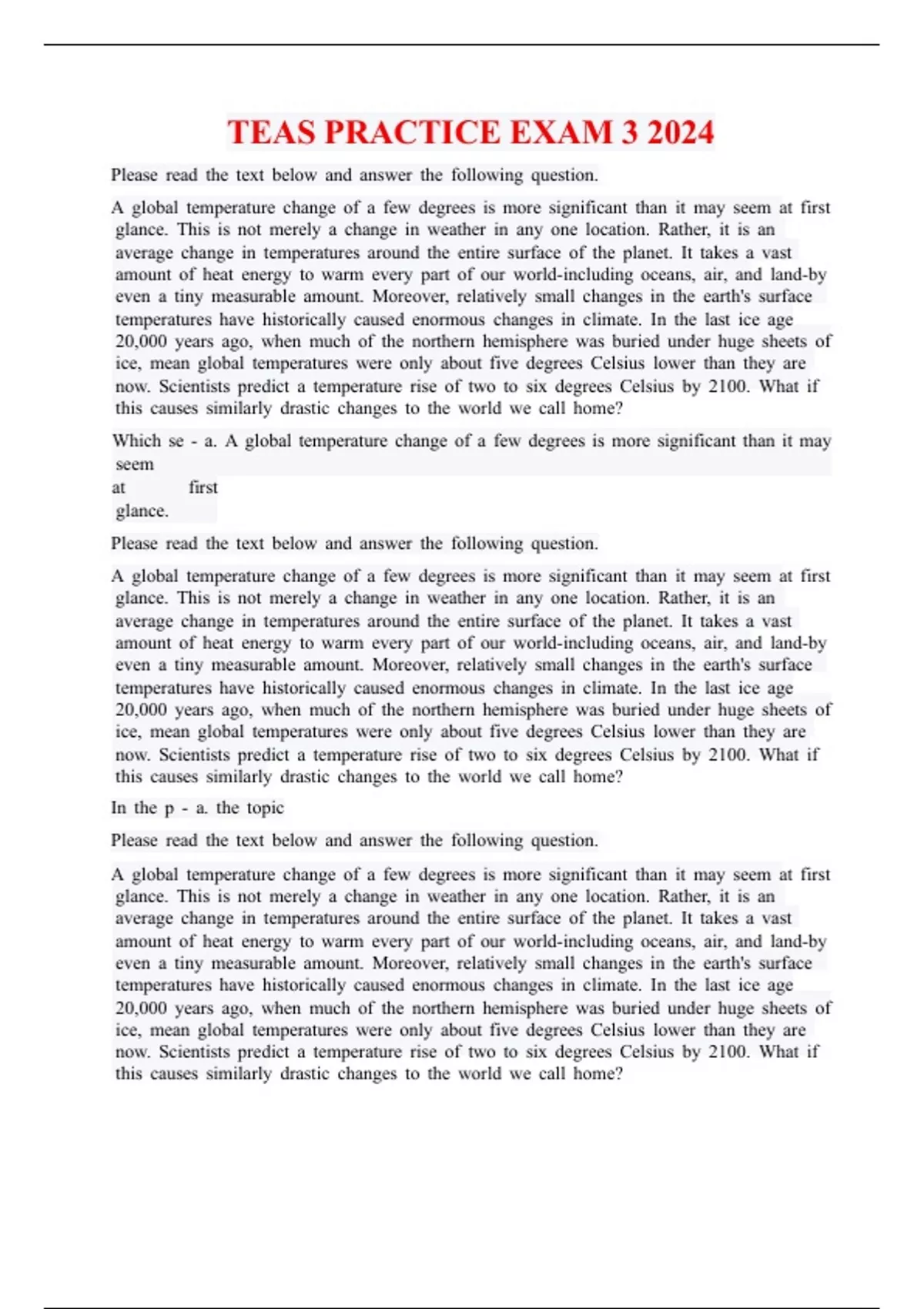 Teas Practice Exam 3 2024 - Teas Practice - Stuvia US