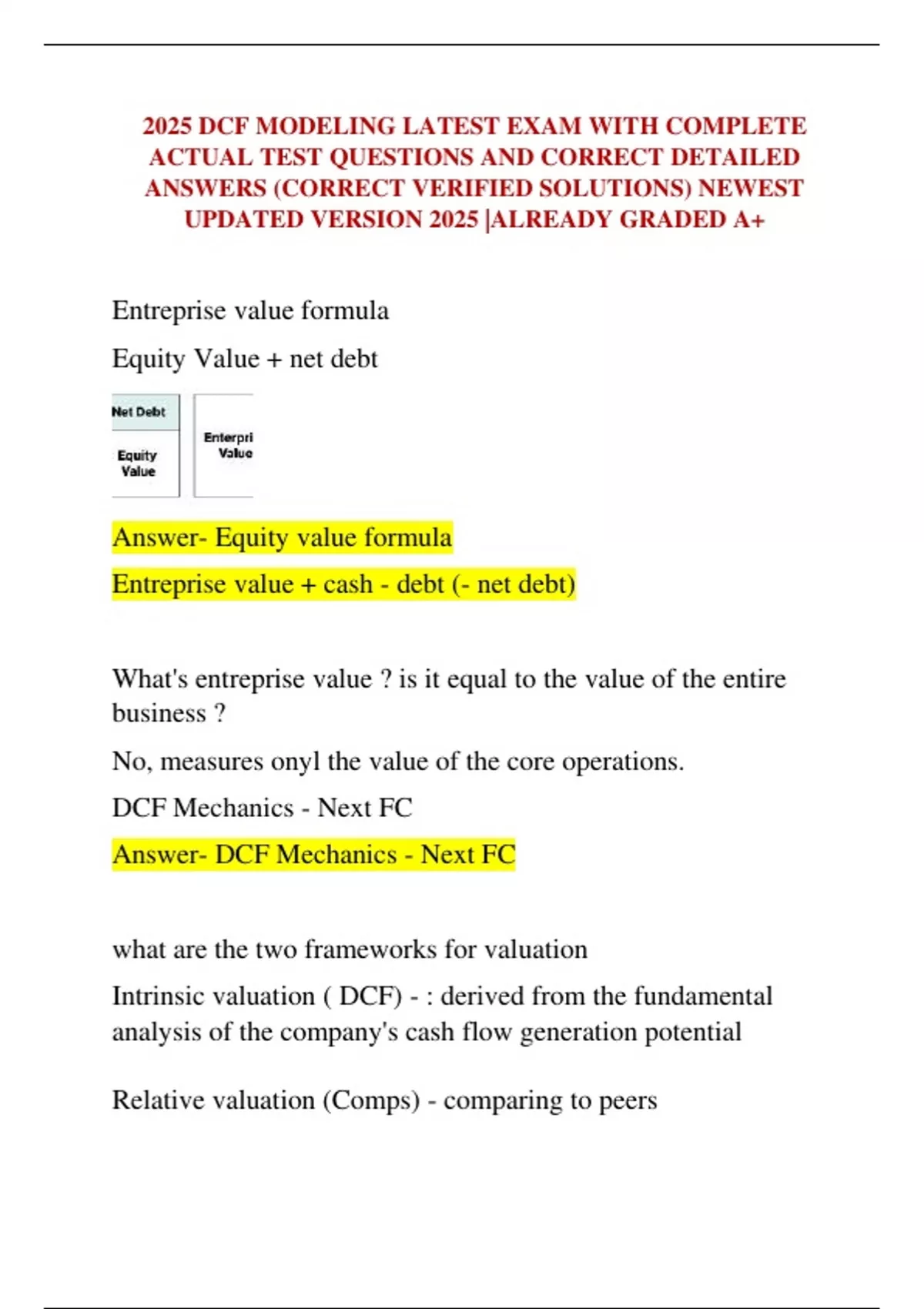 2025 DCF MODELING LATEST EXAM WITH COMPLETE ACTUAL TEST QUESTIONS AND ...