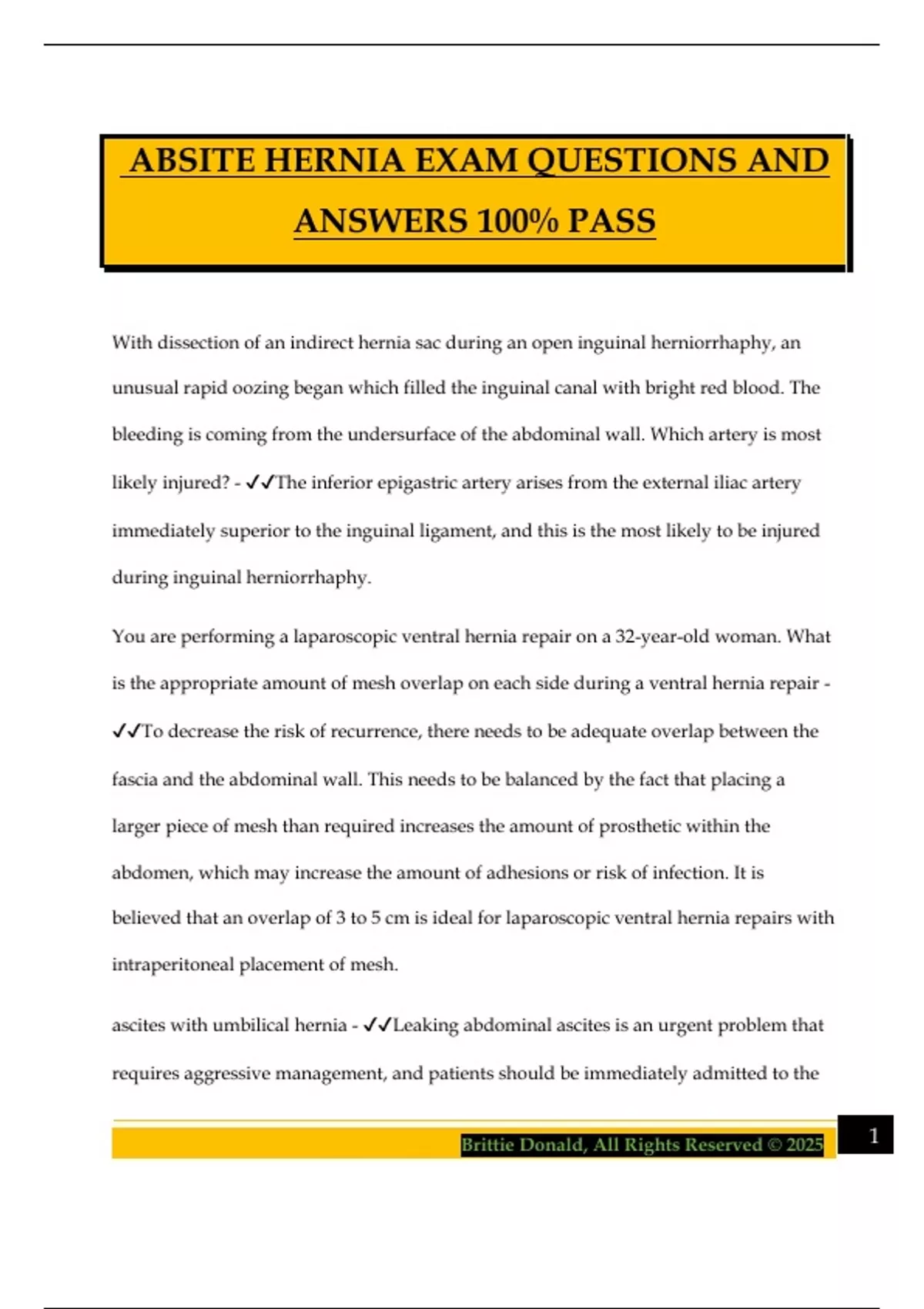 ABSITE HERNIA EXAM QUESTIONS AND ANSWERS 100% PASS - ABSITE - Stuvia US