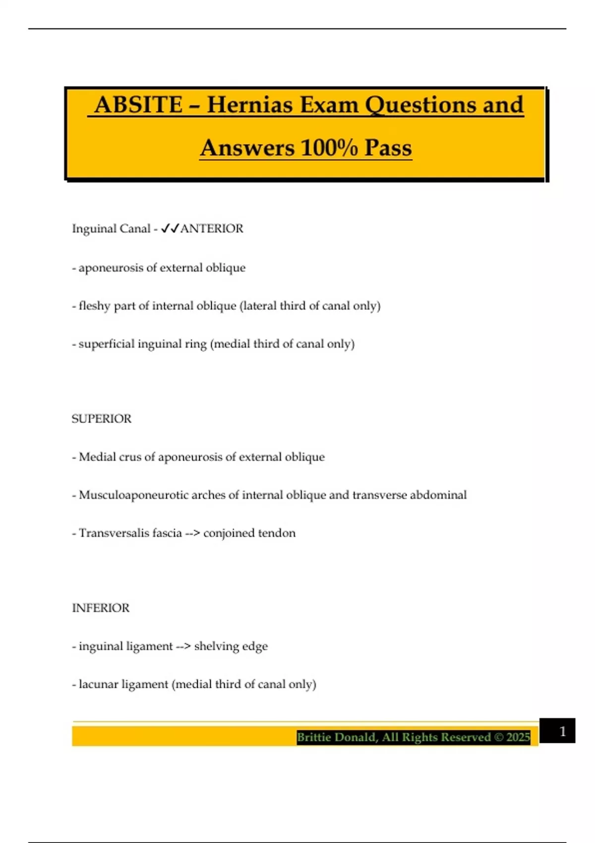 ABSITE – Hernias Exam Questions and Answers 100% Pass - ABSITE - Stuvia US