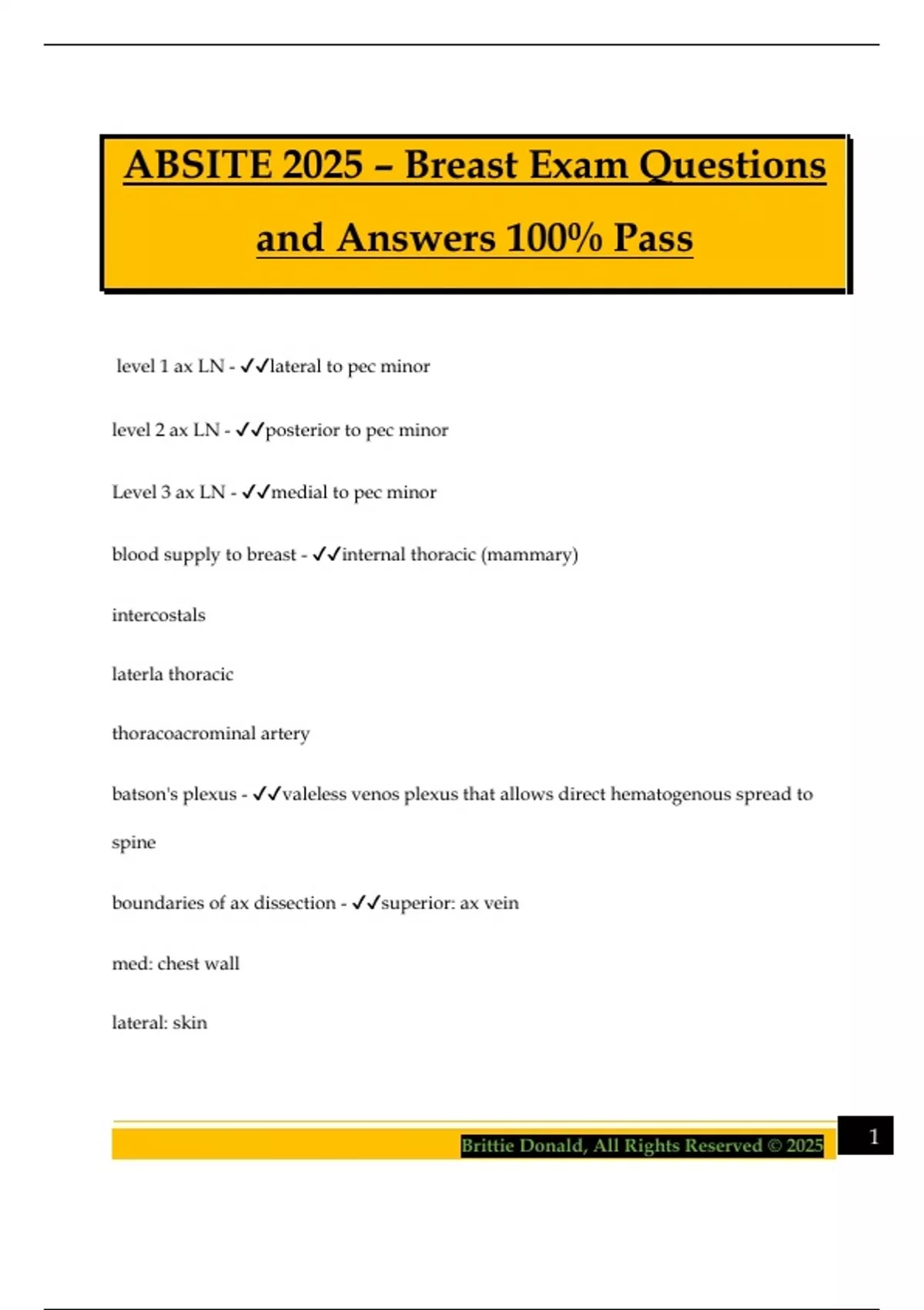 ABSITE 2025 – Breast Exam Questions and Answers 100% Pass - ABSITE ...