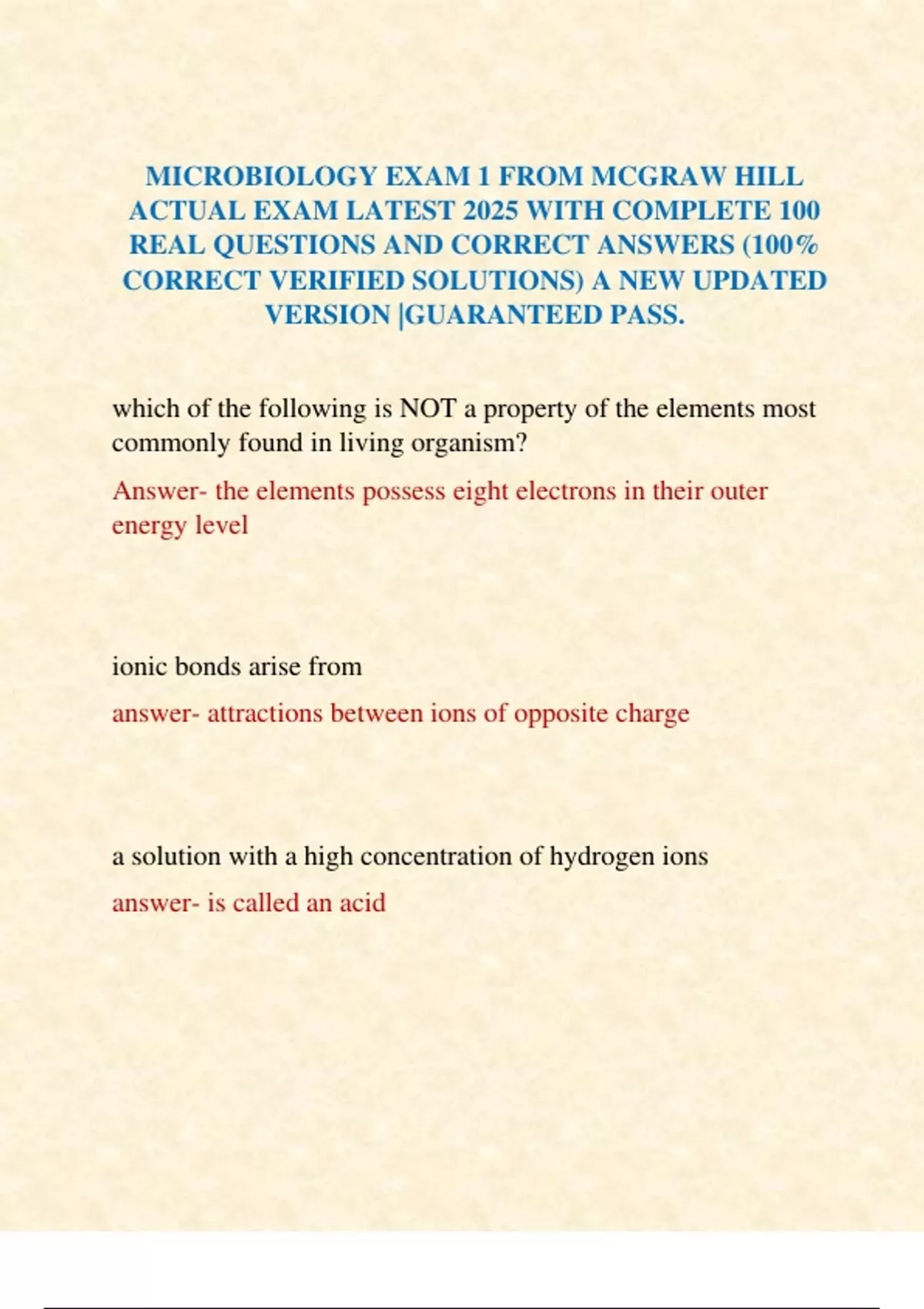 MICROBIOLOGY EXAM 1 FROM MCGRAW HILL ACTUAL EXAM LATEST 2025 WITH ...