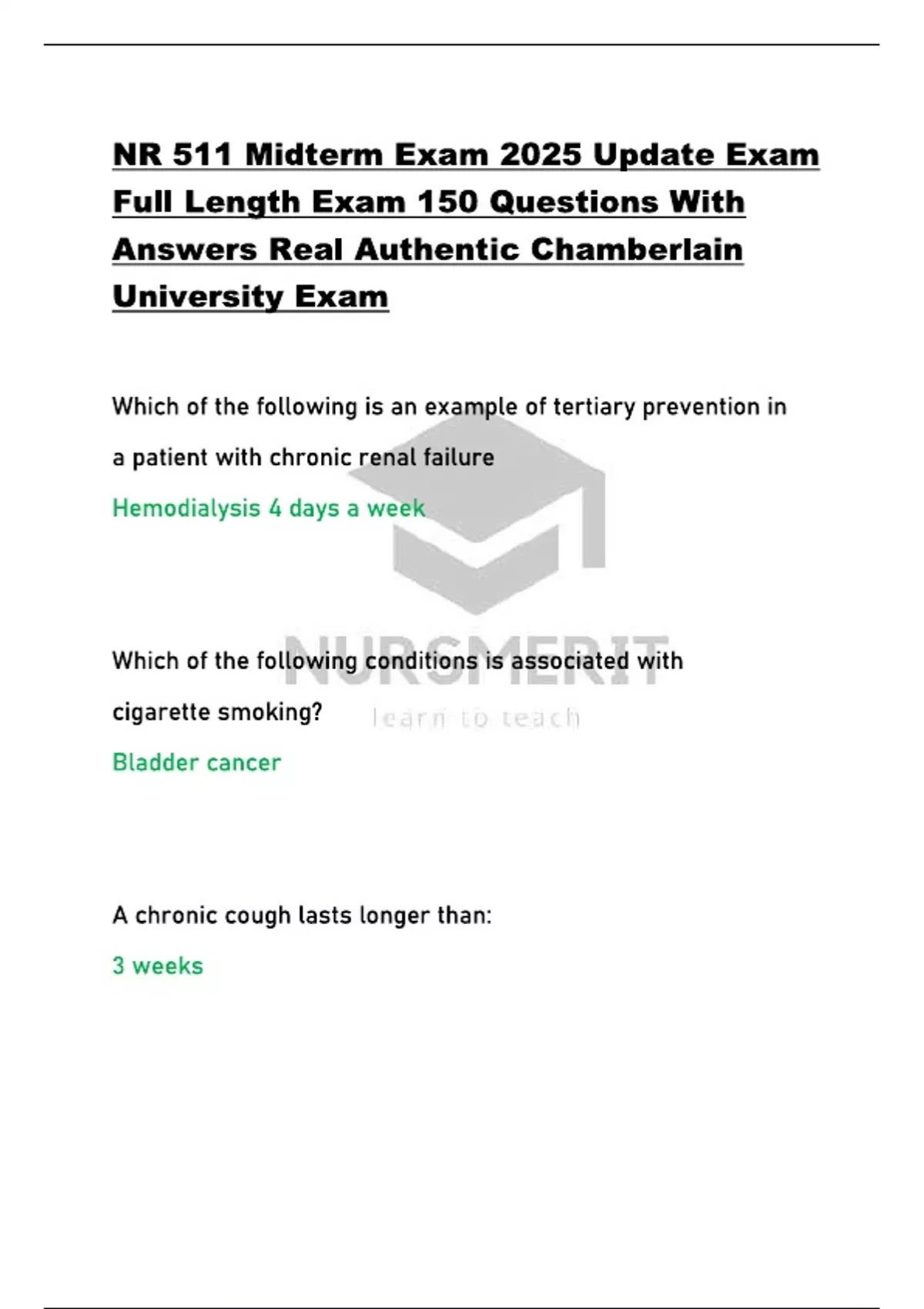 NR 511 Midterm Exam 2025 Update Exam Full Length Exam 150 Questions With Answers Real Authentic ...