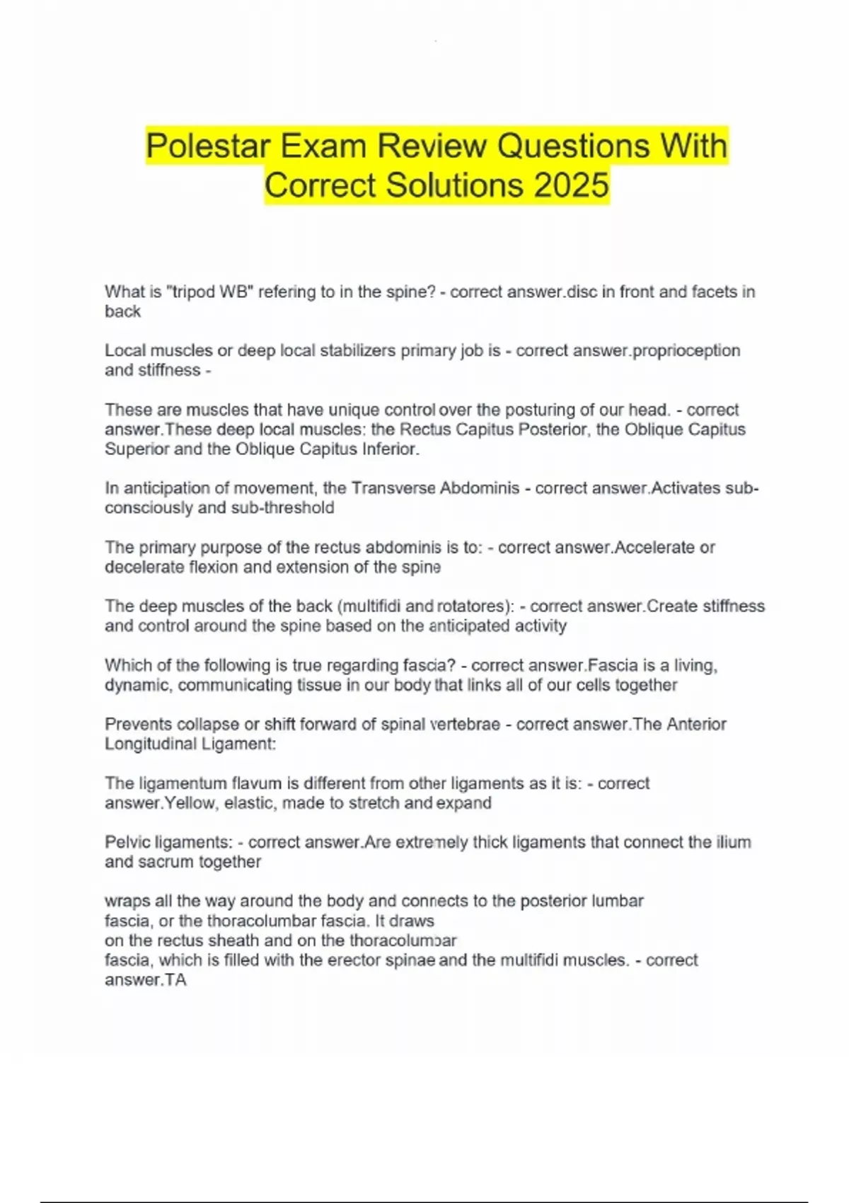 Polestar Exam Review Questions With Correct Solutions 2025 - Polestar ...