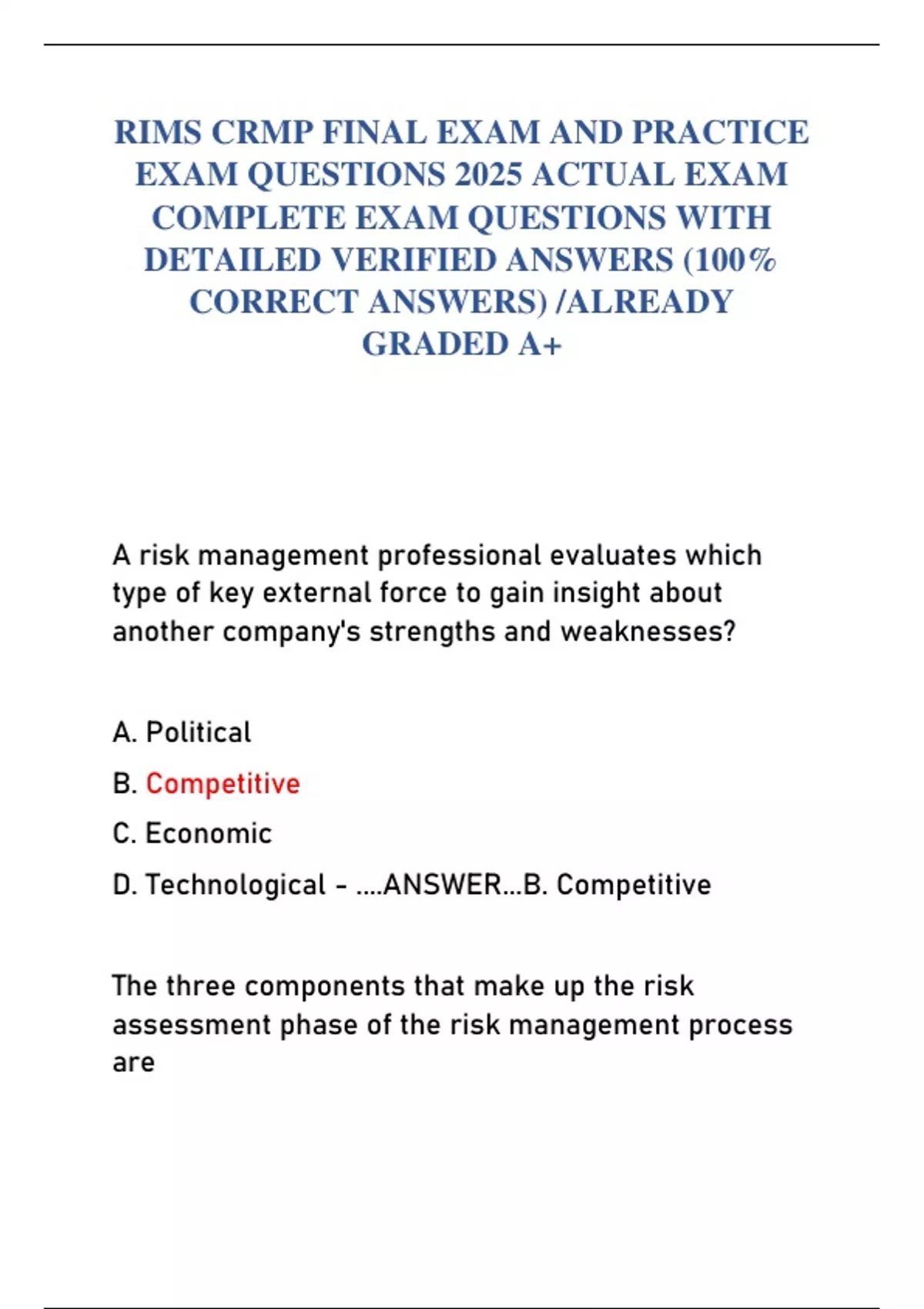 RIMS CRMP FINAL EXAM AND PRACTICE EXAM QUESTIONS 2025 ACTUAL EXAM ...
