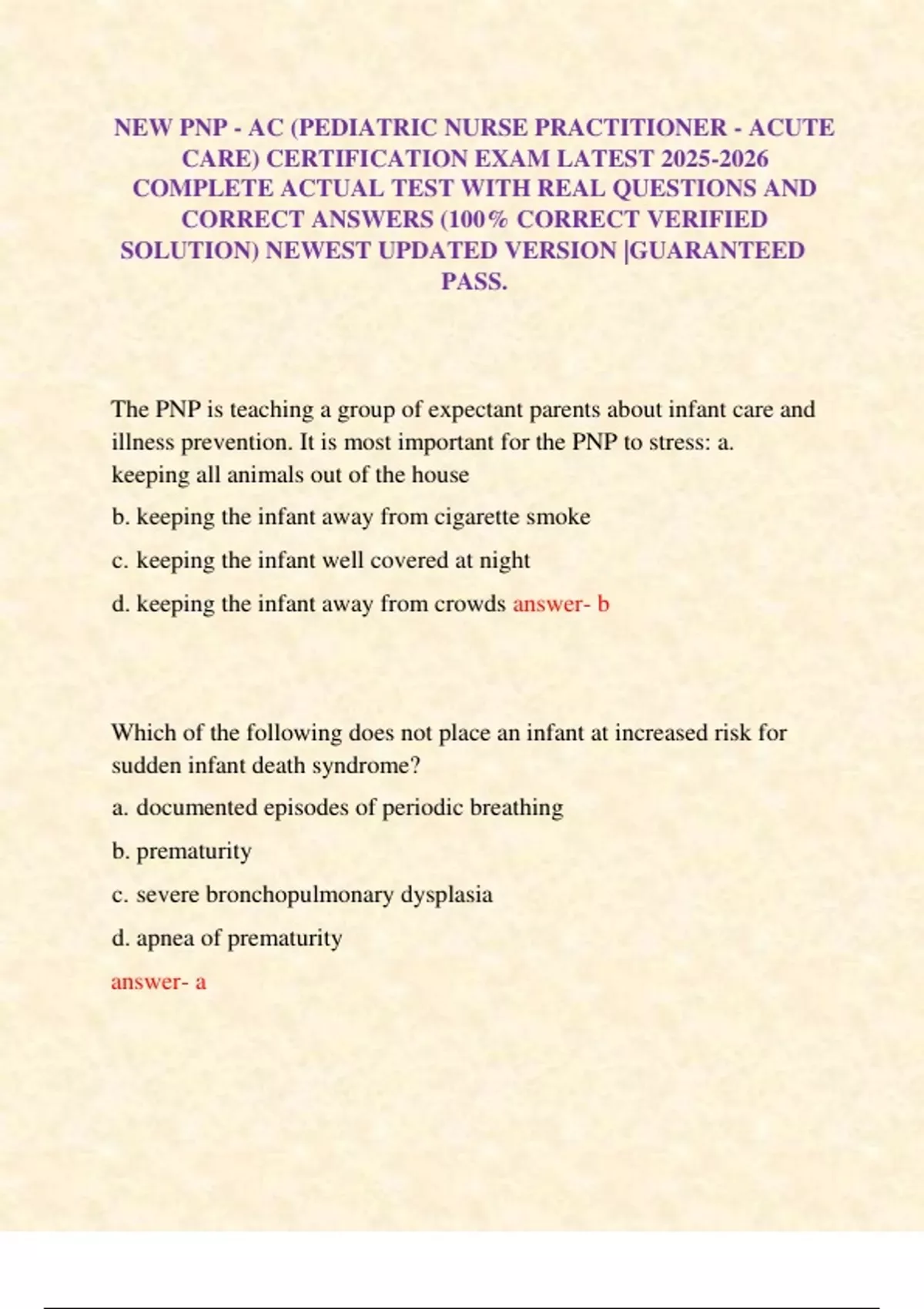 NEW PNP - AC (PEDIATRIC NURSE PRACTITIONER - ACUTE CARE) CERTIFICATION ...