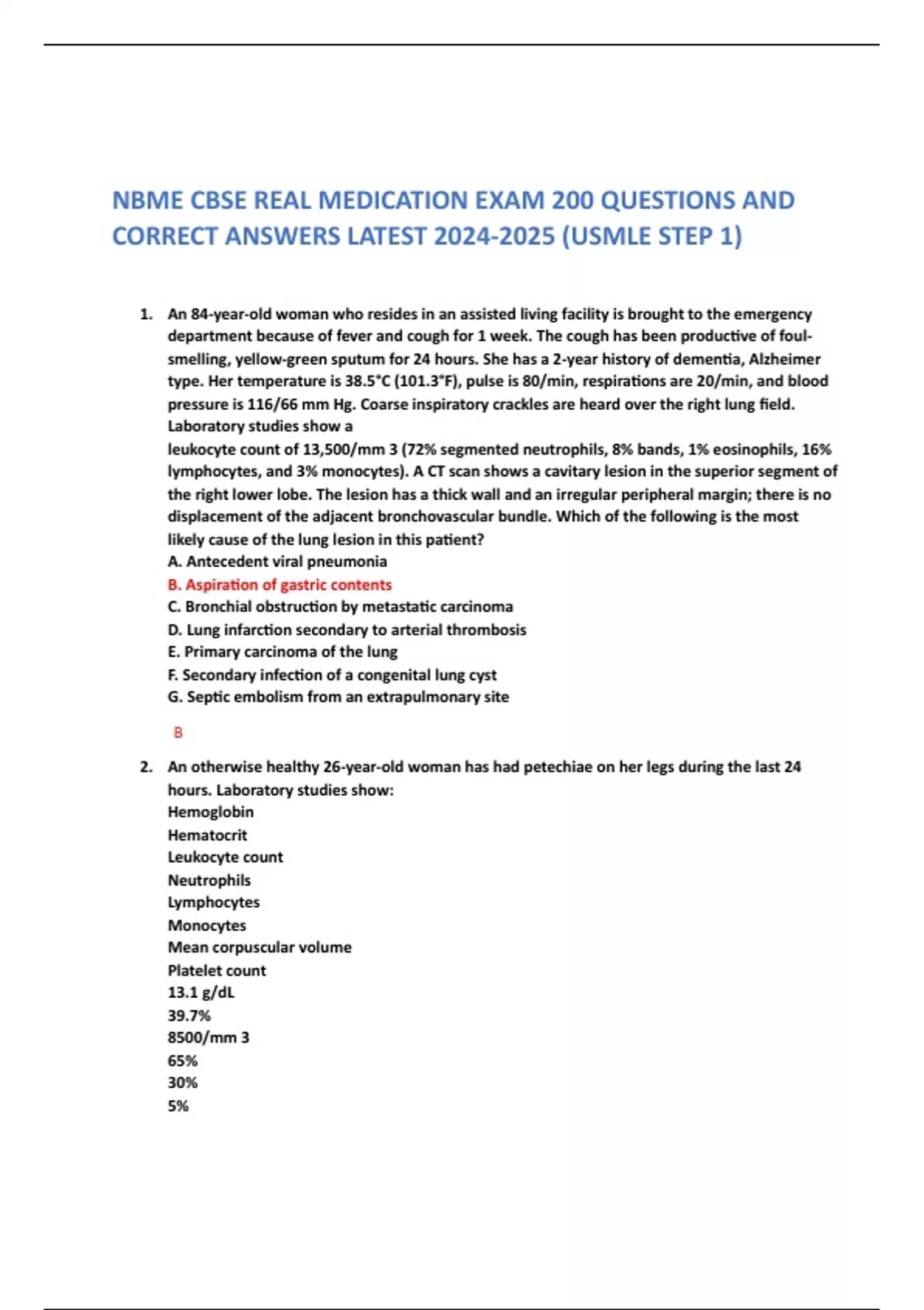 NBME CBSE REAL MEDICATION EXAM 200 QUESTIONS AND CORRECT ANSWERS LATEST ...