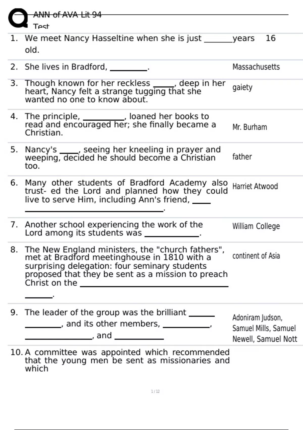 ANN of AVA Lit 94 Test Question and answers correctly solved - AVA ...