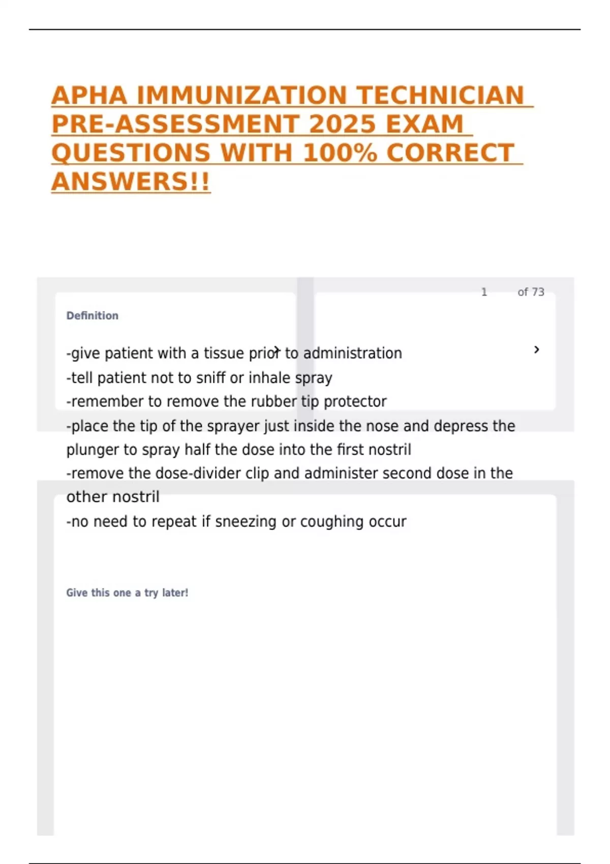 APHA IMMUNIZATION TECHNICIAN PRE-ASSESSMENT 2025 EXAM QUESTIONS WITH ...