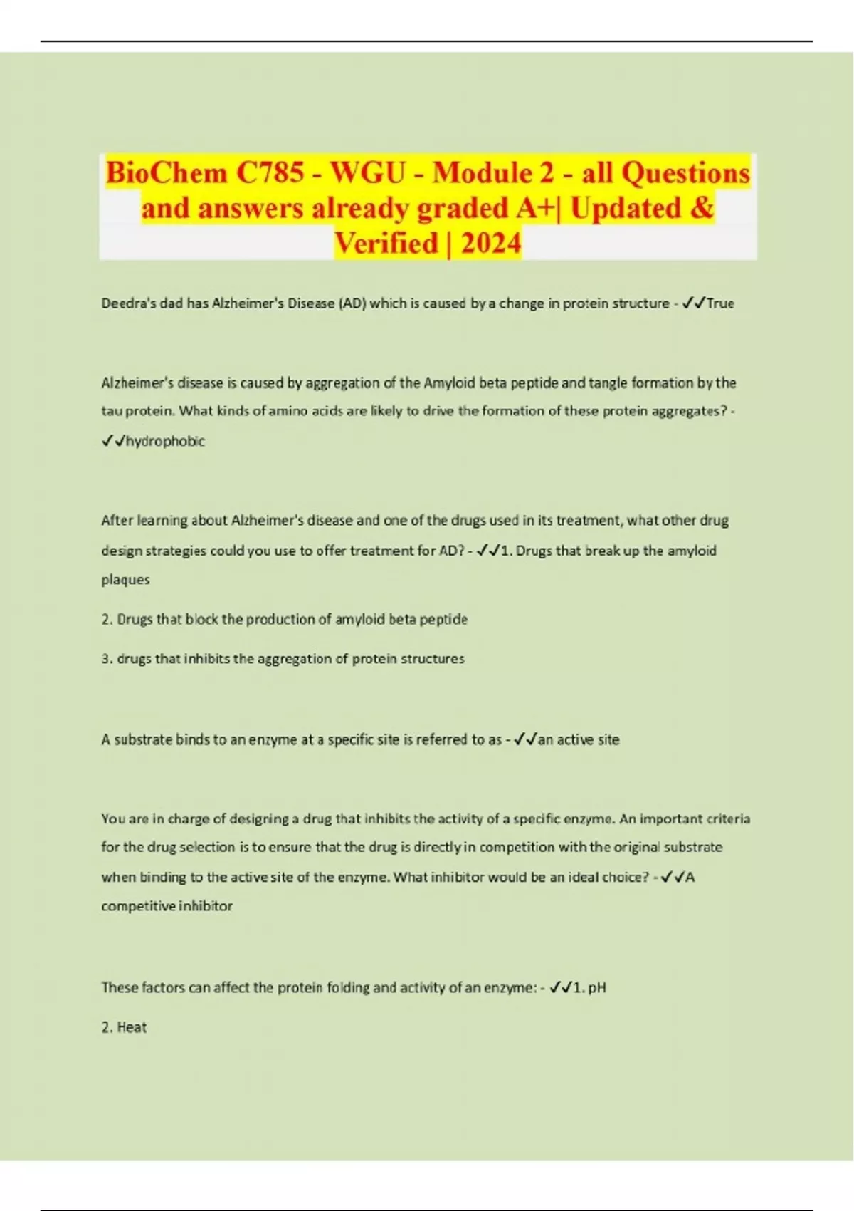 BioChem C785 - WGU - Module 2 - all Questions and answers already ...